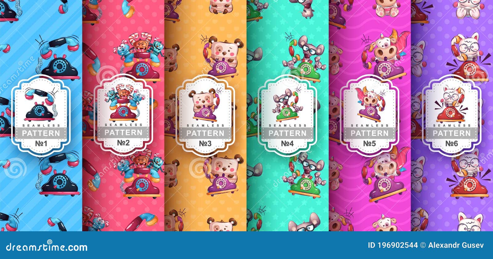 Animal with Phone - Set Seamless Pattern Stock Vector - Illustration of ...
