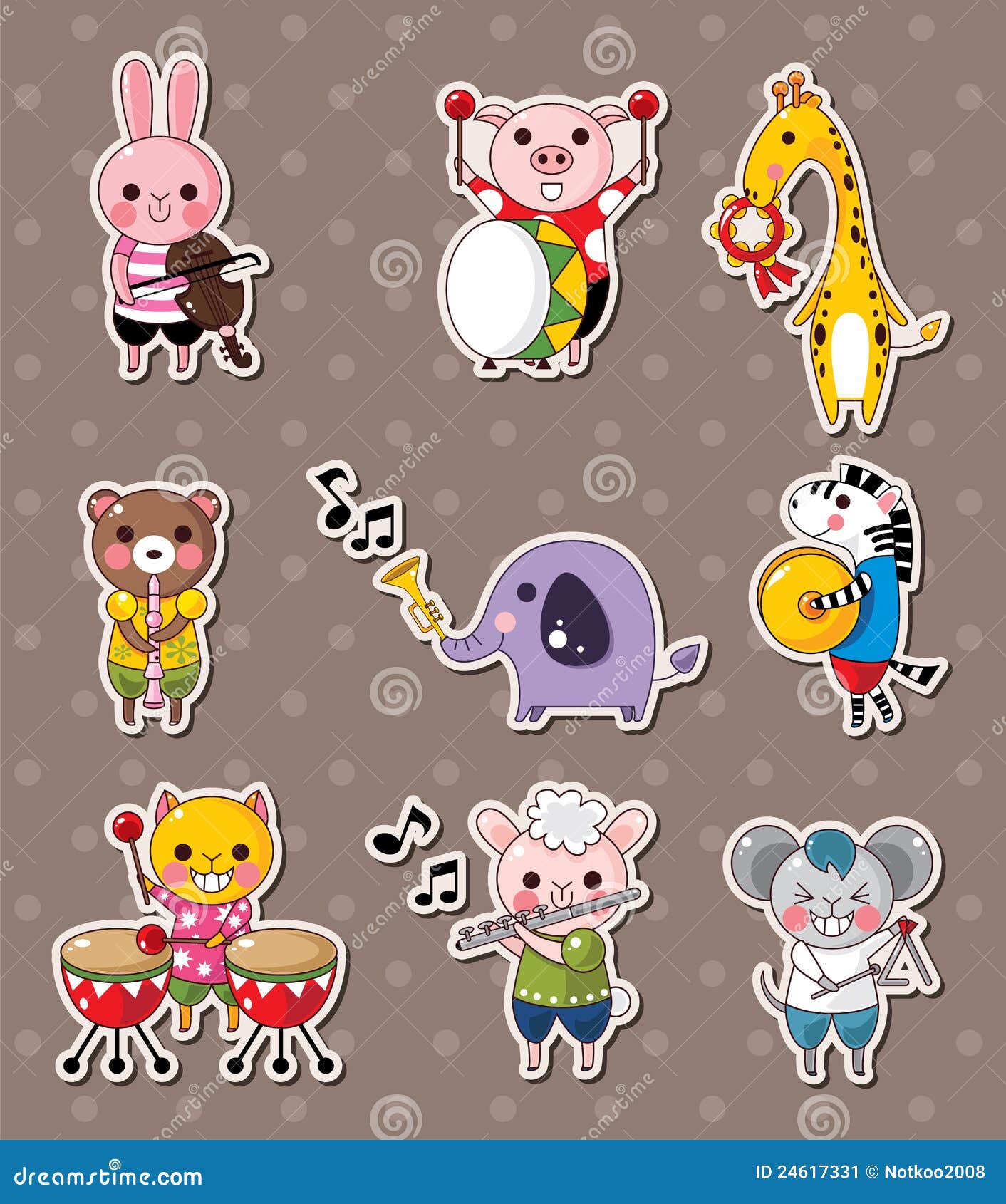 Animal play music stickers stock vector. Illustration of gongs - 24617331