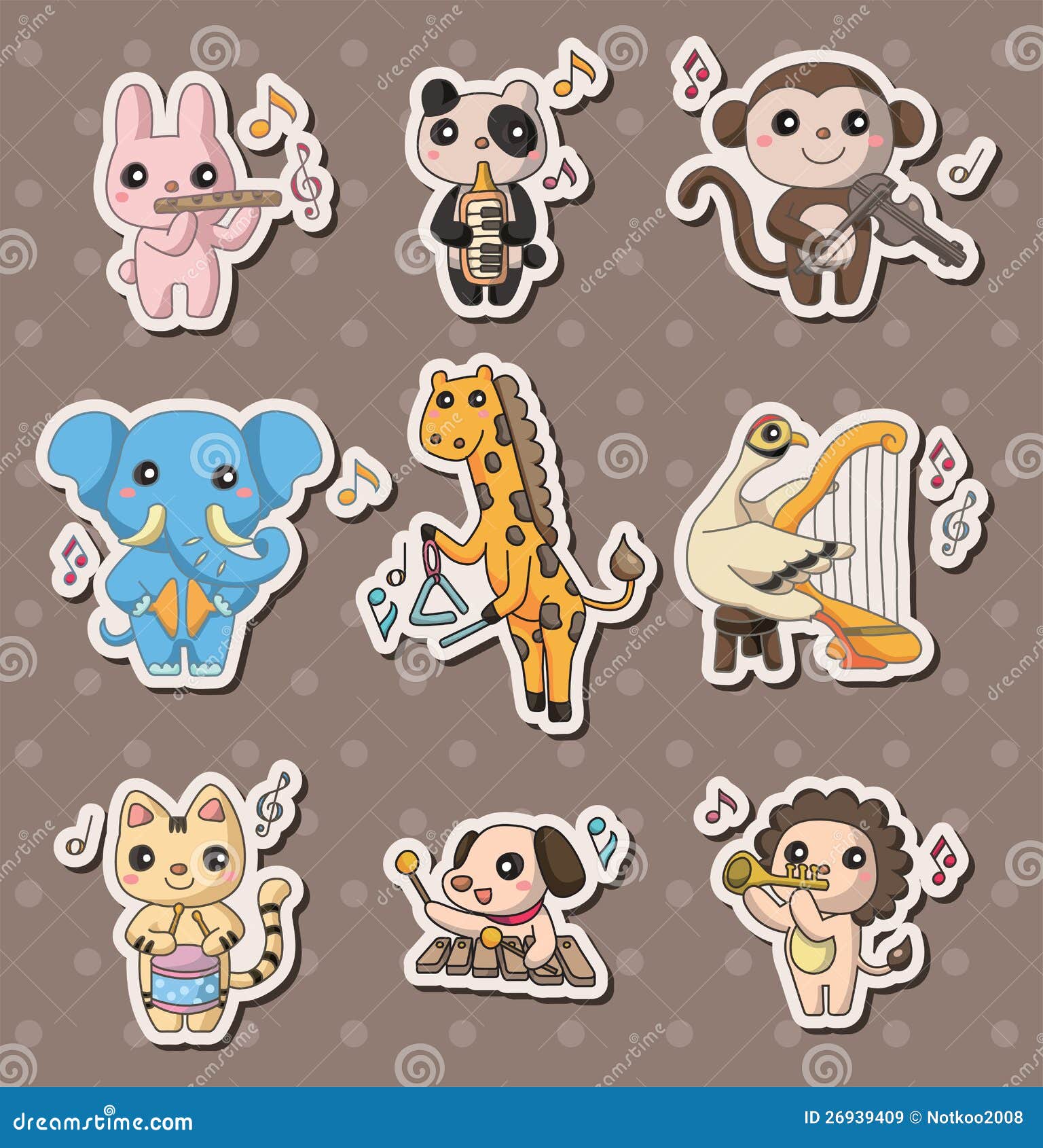 Animal play music stickers stock illustration. Illustration of draw ...