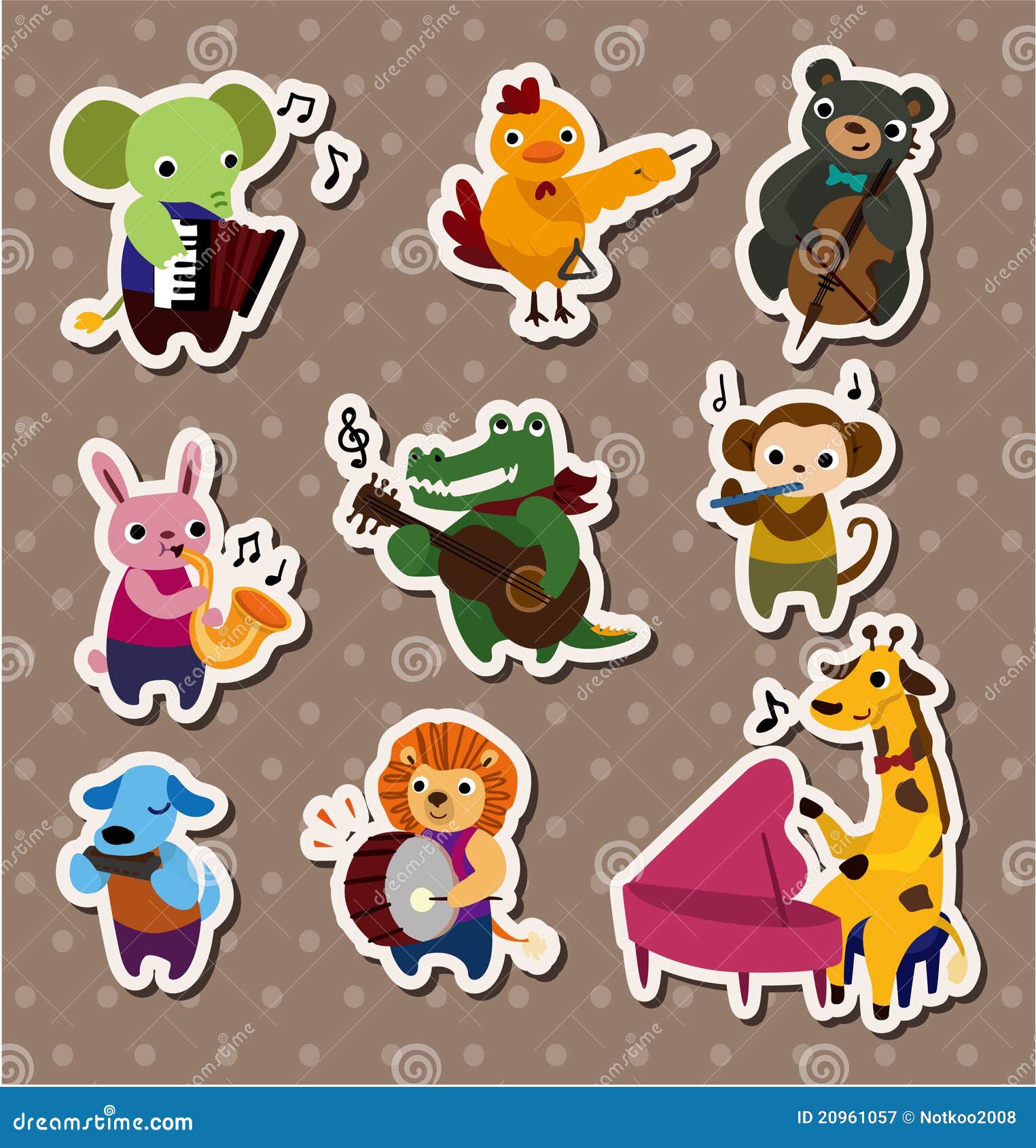 Animal Play Music Stickers,Label Stock Vector - Illustration of ...