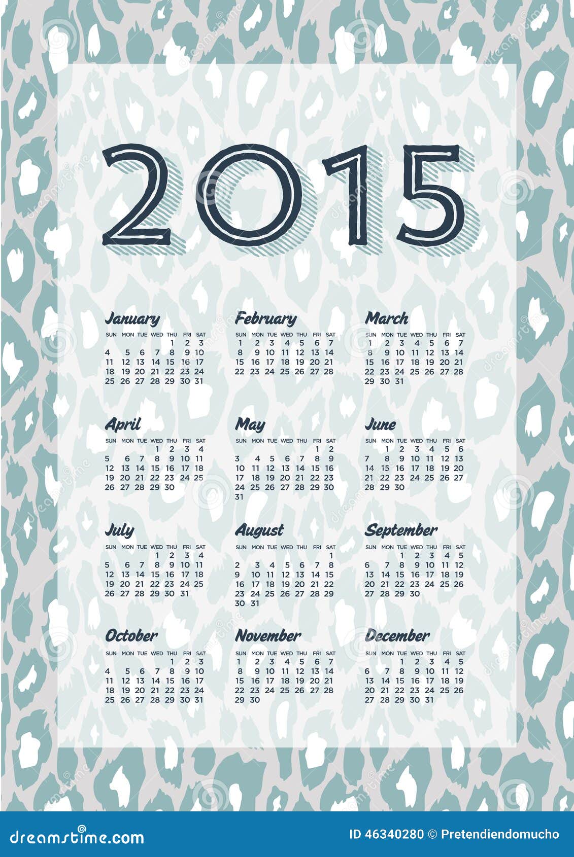 2015 Animal Print Calendar stock vector. Illustration of february ...