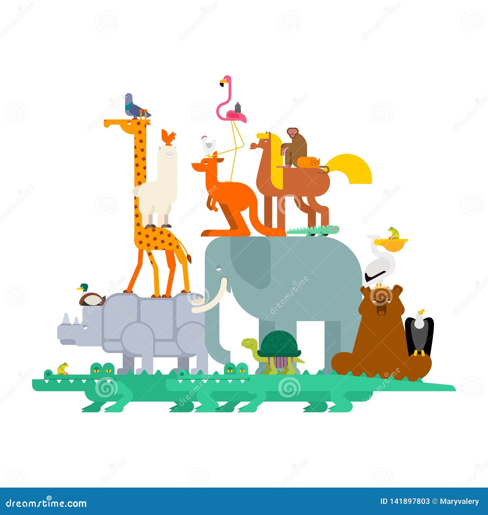 Animal Pyramid Isolated. Set Beast Vector Illustration Stock Vector ...