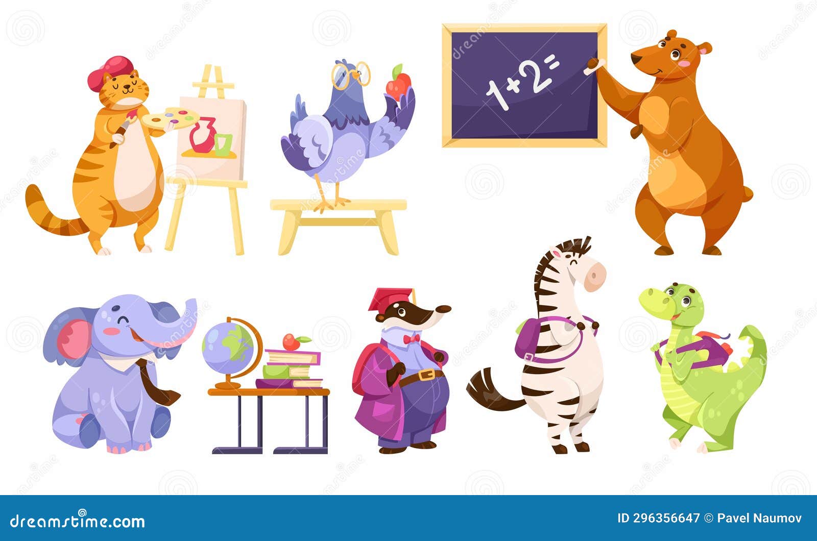 Animal at School Have Lesson and Education Vector Set Stock Vector ...