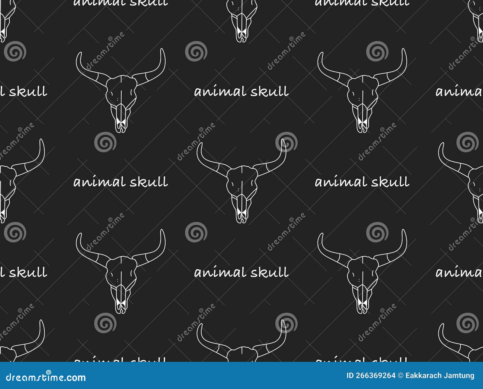 Animal Skull Seamless Pattern on Black Background Stock Illustration ...