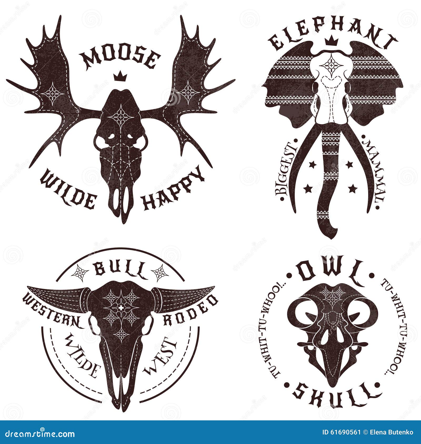 Animal skulls set stock vector. Illustration of stylized - 61690561