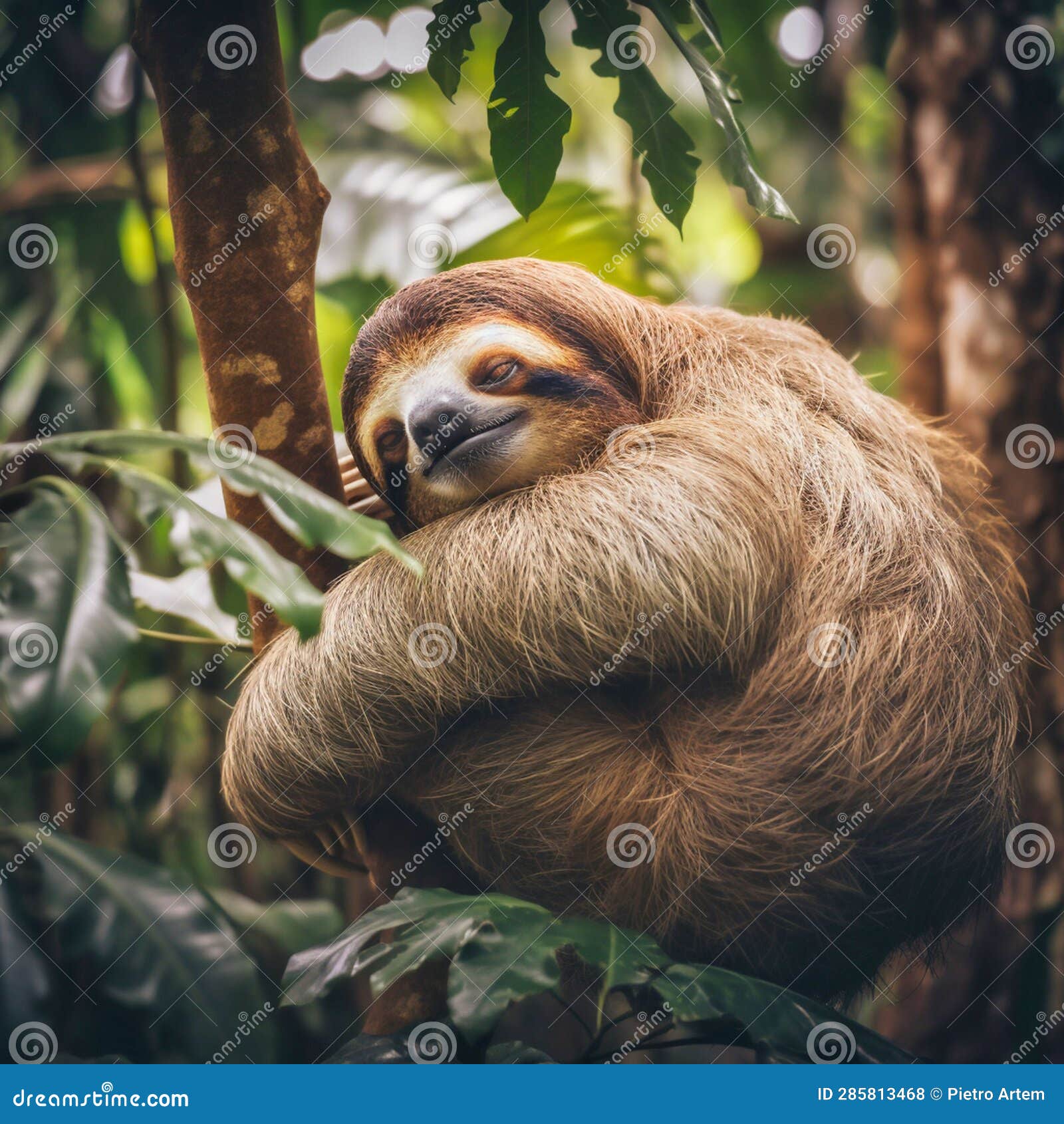 Animal Sloth Sleeping on a Tree Jungle Beauty, Generative AI Stock ...