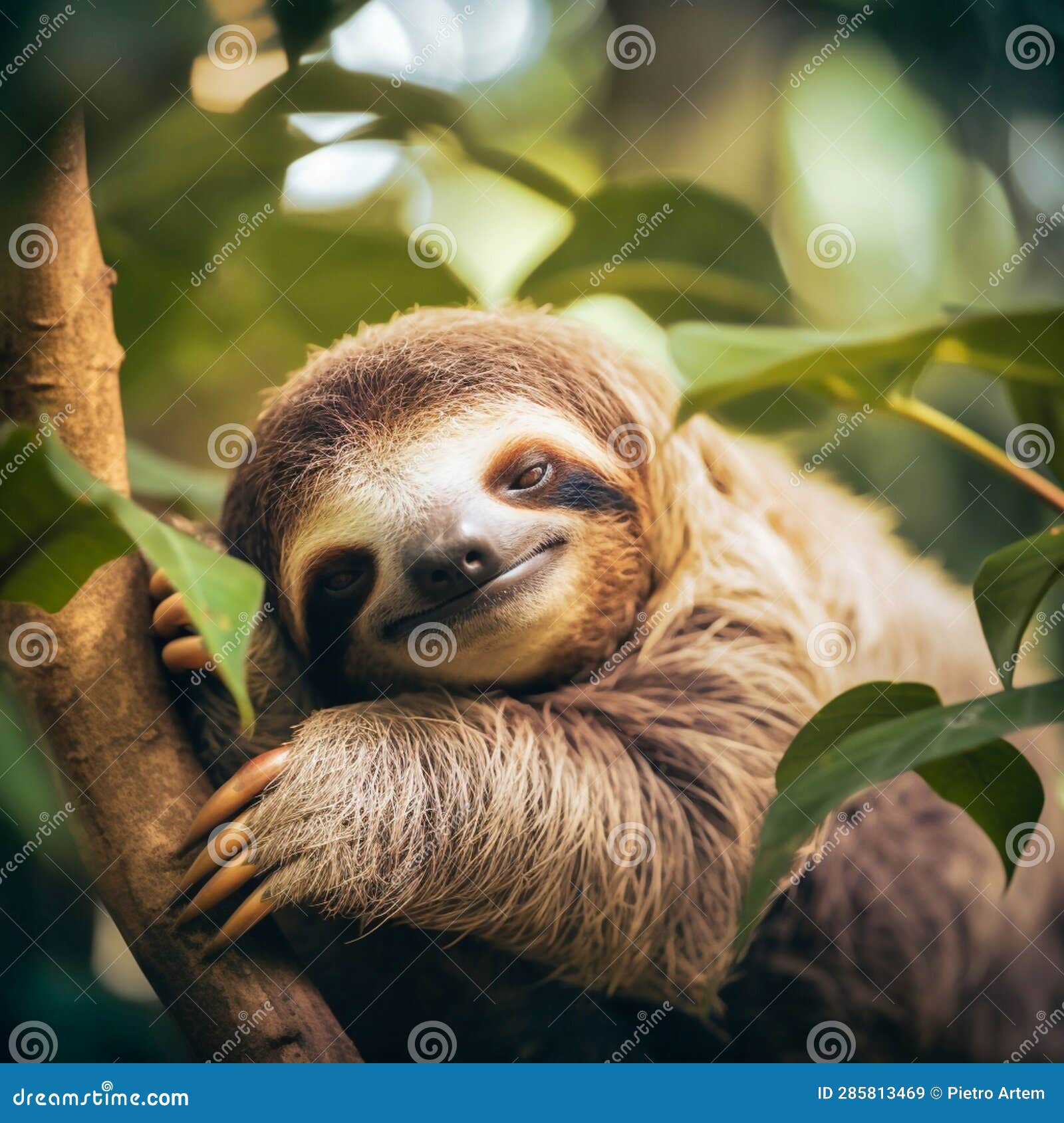 Animal Sloth Sleeping on a Tree Jungle Beauty, Generative AI Stock ...