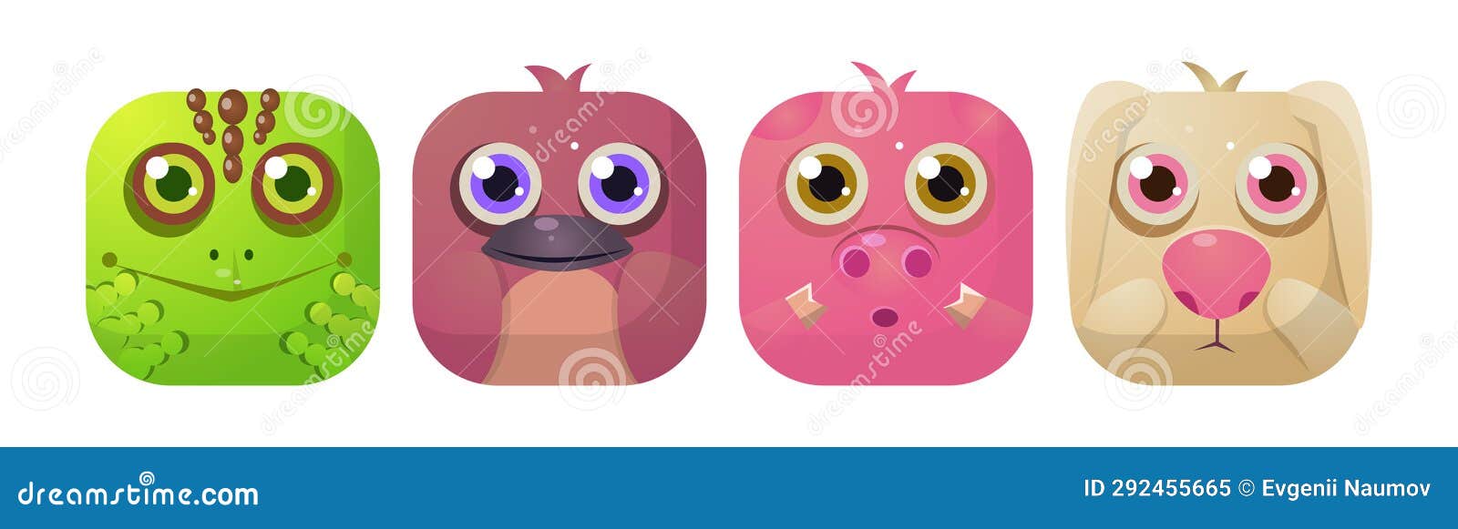 Animal Square Faces and Cute Muzzle Icon for Mobile Application Vector ...