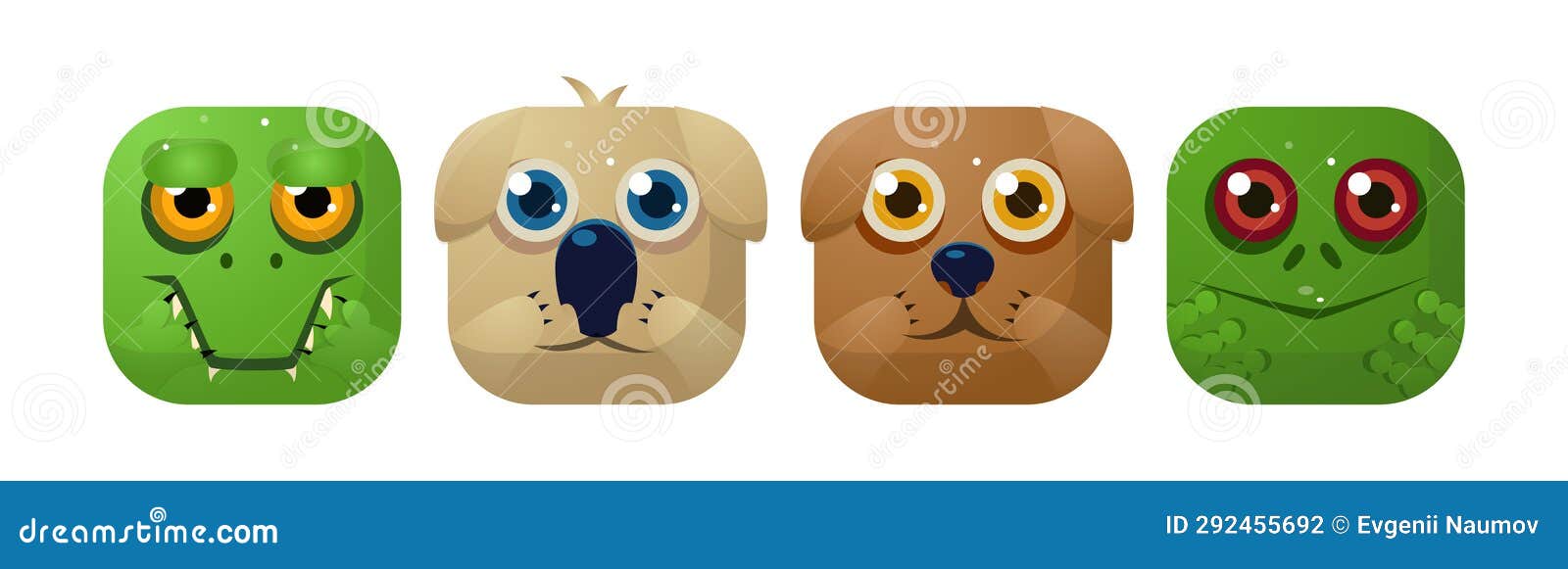 Animal Square Faces and Cute Muzzle Icon for Mobile Application Vector ...