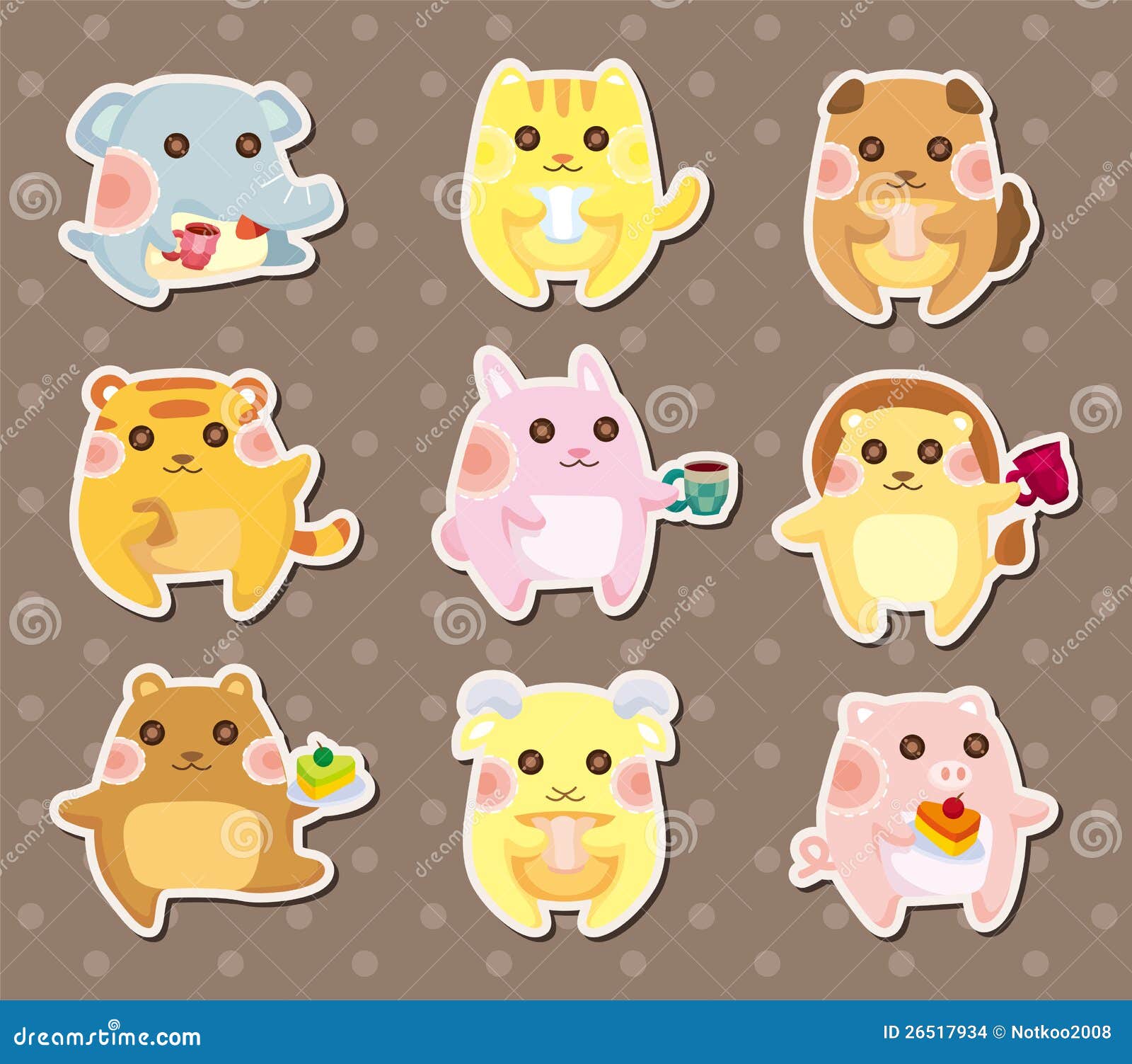 Animal tea time stickers stock vector. Illustration of guinea - 26517934
