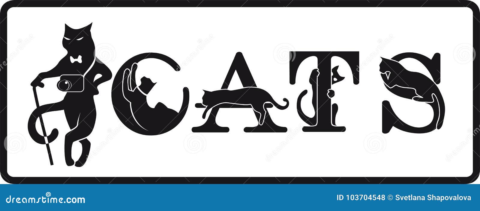 Animal Team, Letters-cats Black and White Stock Vector - Illustration ...