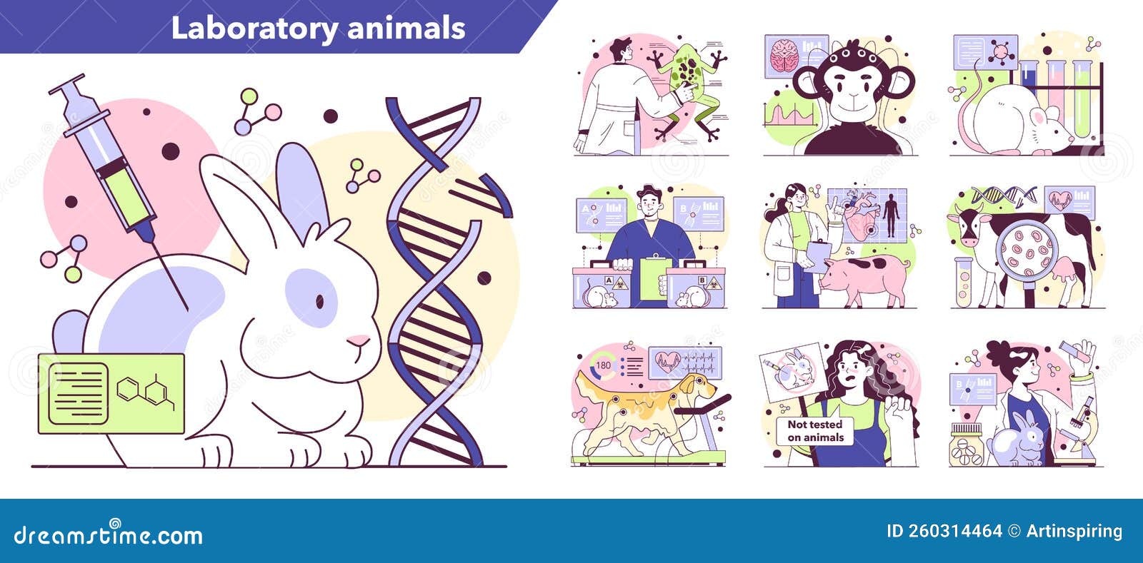 Animal Testing Concept Set. Genetic Engineering and Modification Stock ...