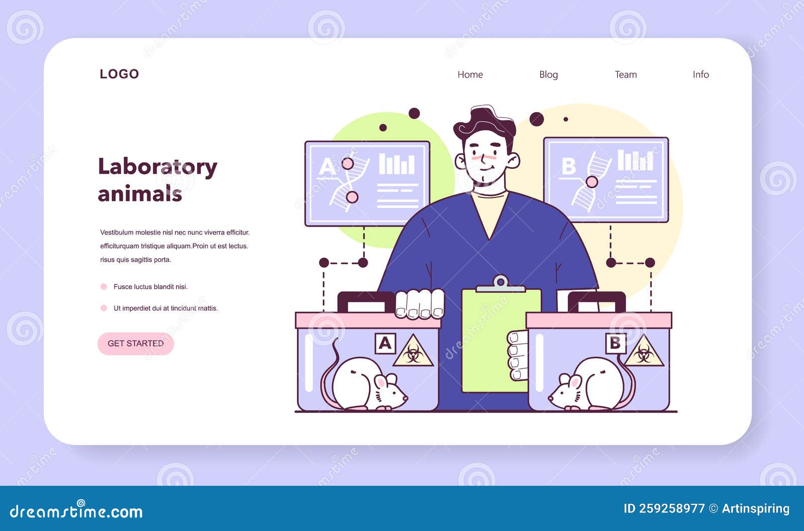 Animal Testing Web Banner or Landing Page. Genetic Engineering Stock ...