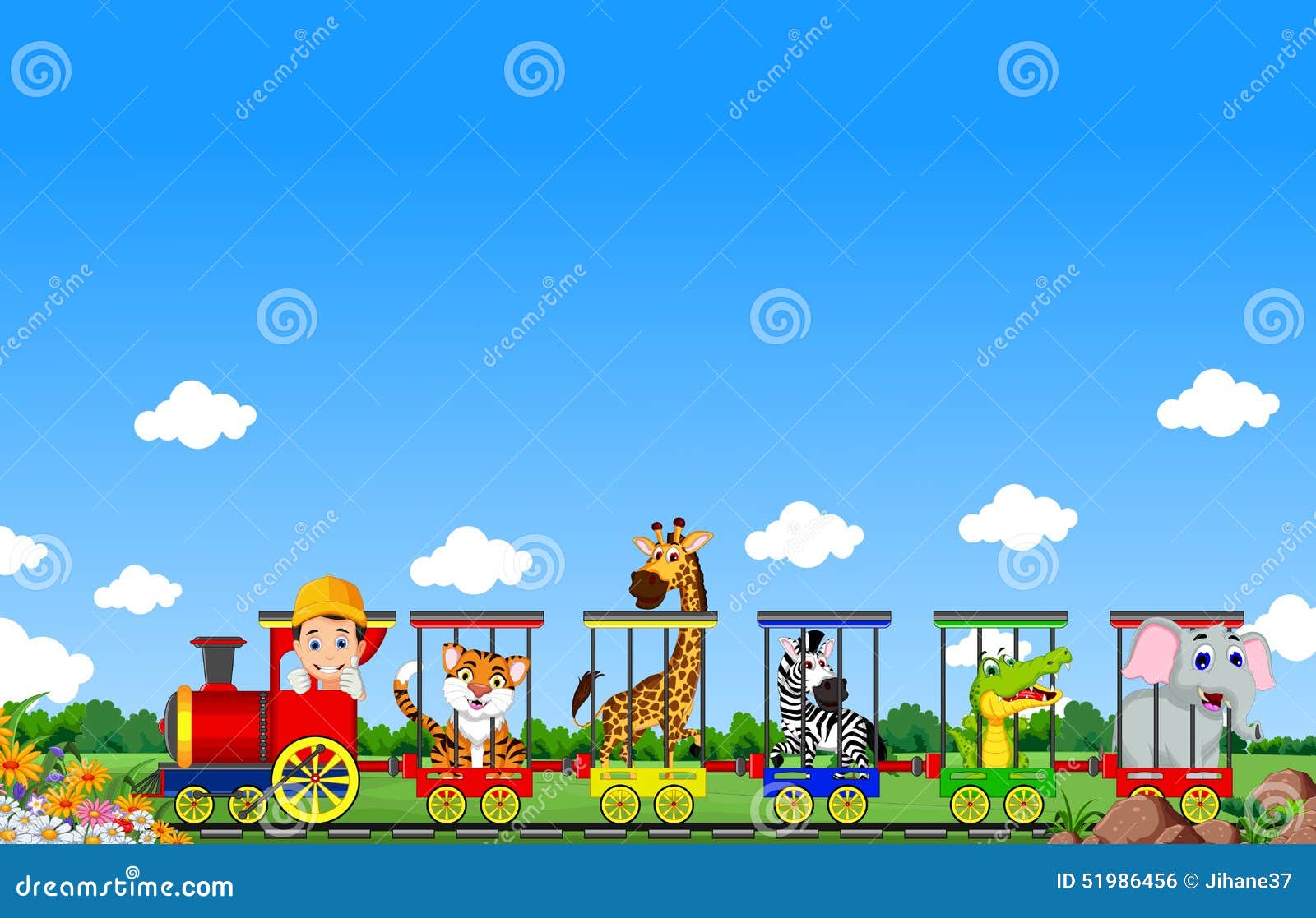 Animal train cartoon stock illustration. Illustration of cloud - 51986456