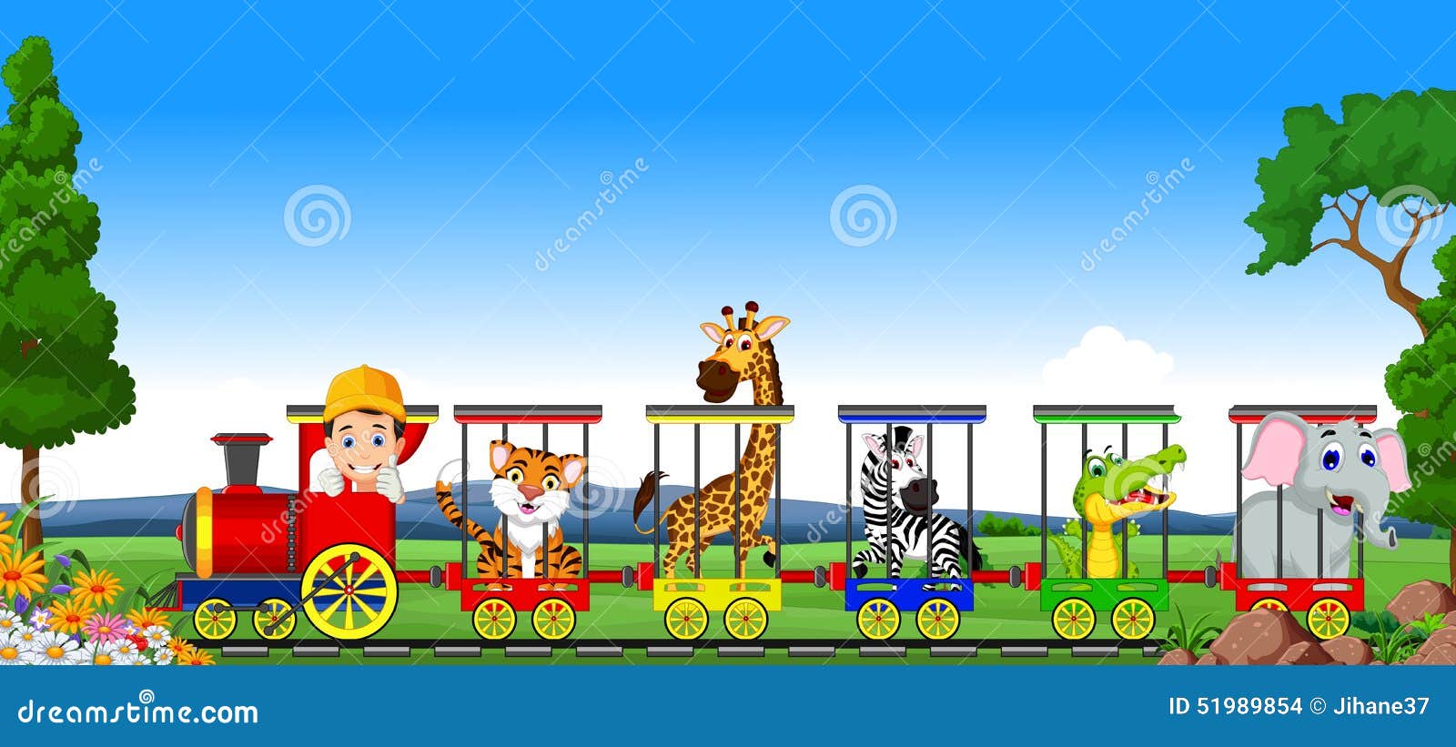 Animal Train Cartoon Stock Illustration - Image: 51989854