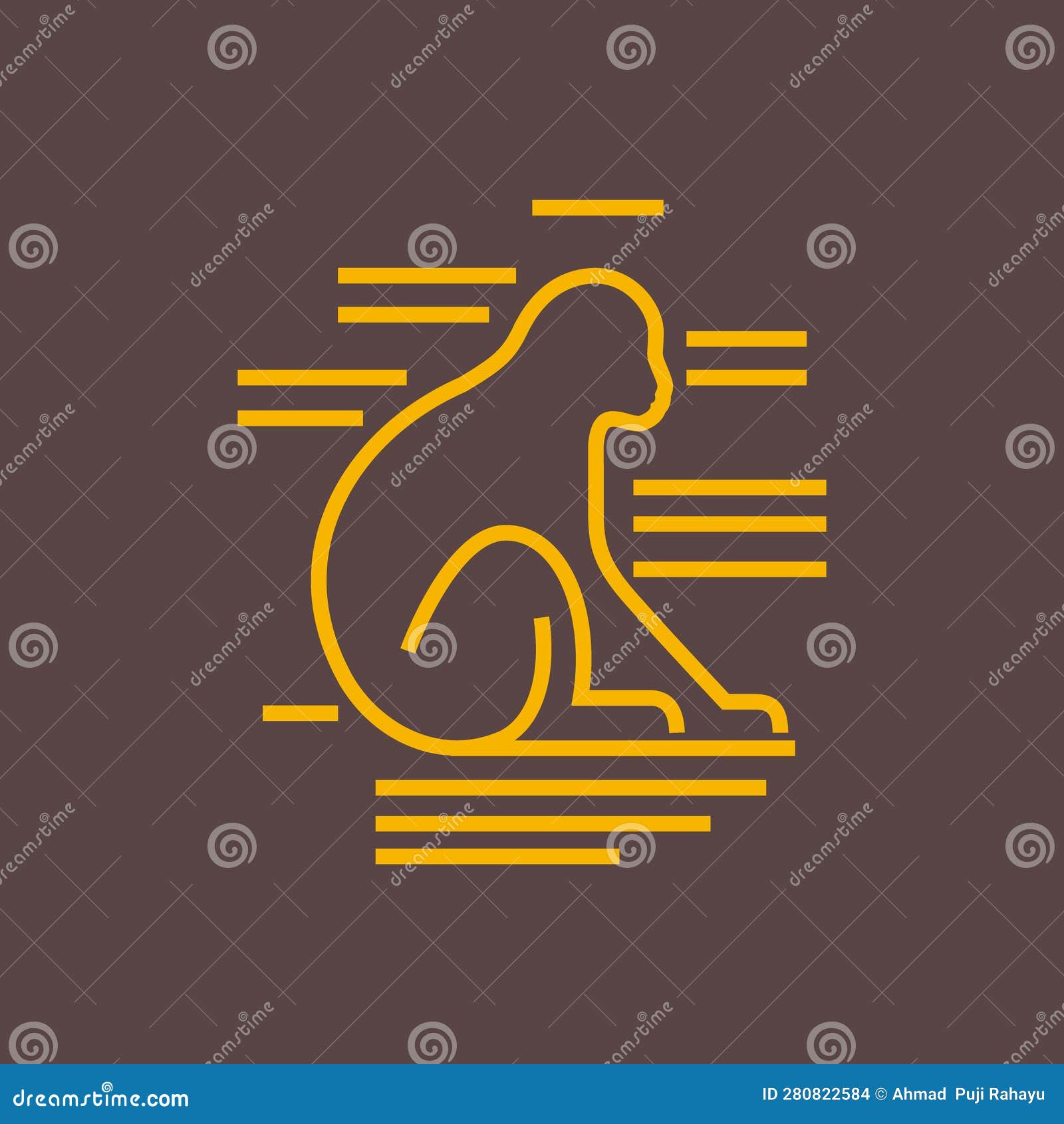 Animal Tree Primate Ape Monkey Alone Sit Sunset Line Minimal Modern ...