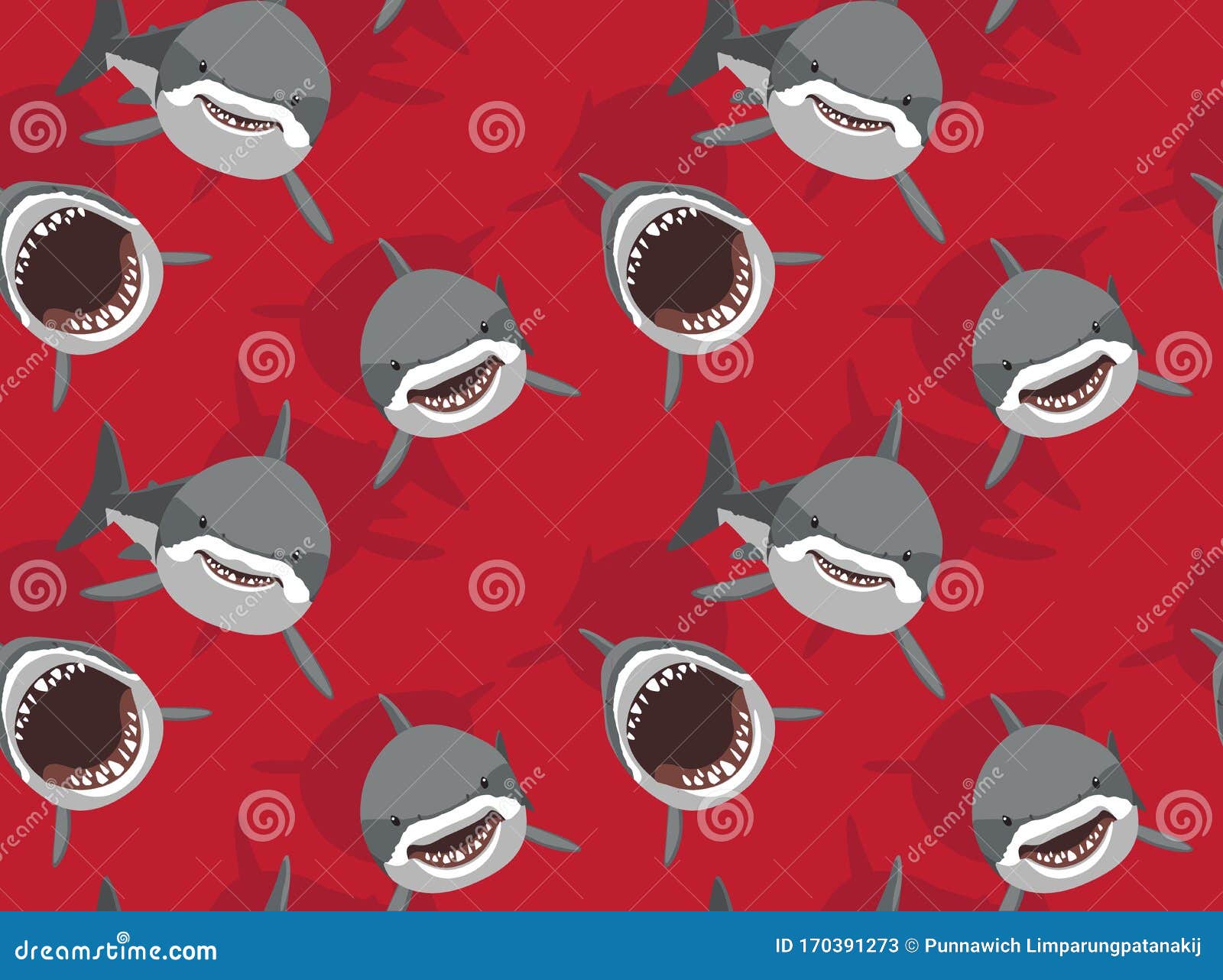 Swimming White Shark Front Background Seamless Pattern Wallpaper-01 ...