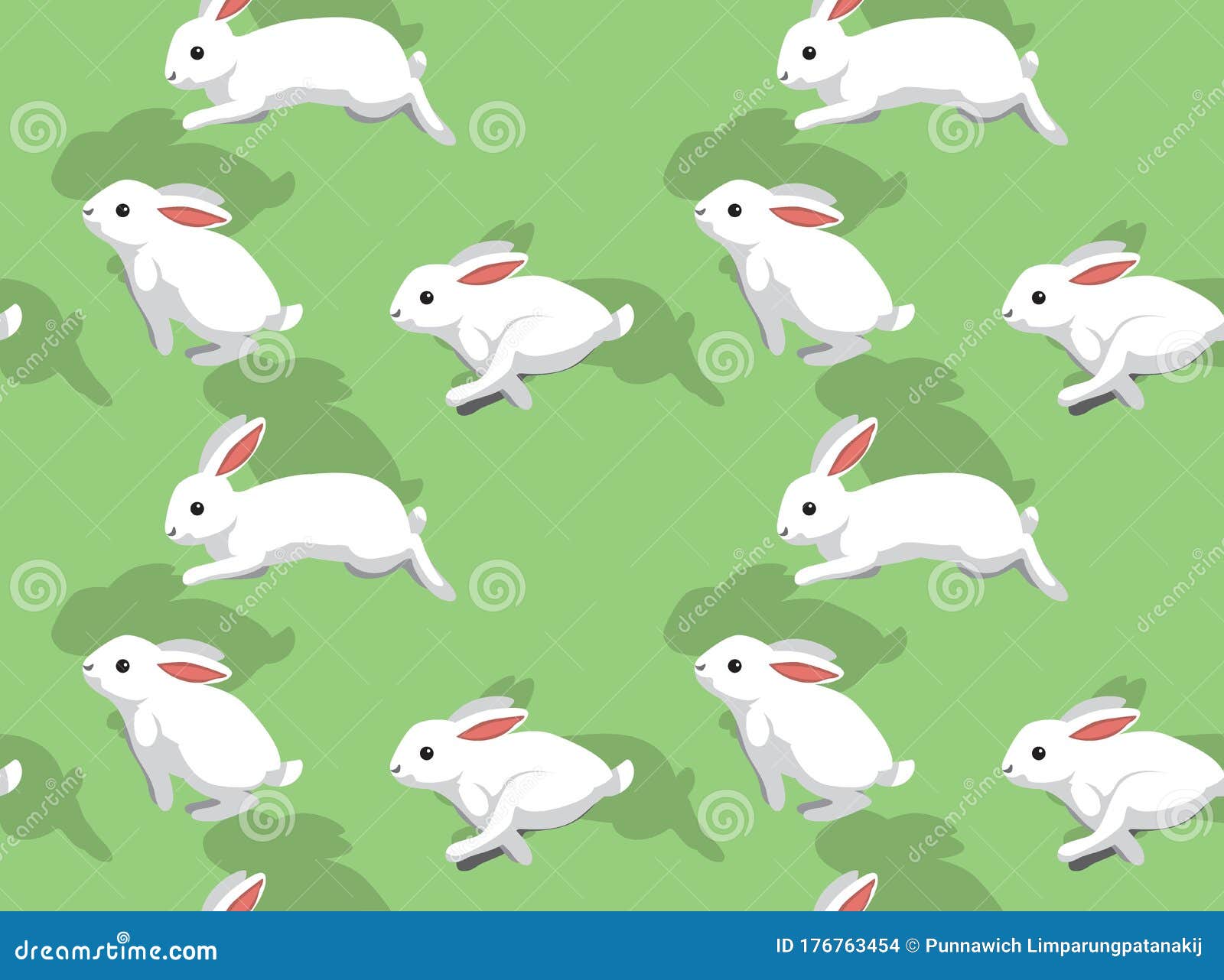 White Rabbit Jumping Cartoon Vector Illustration Seamless Pattern ...
