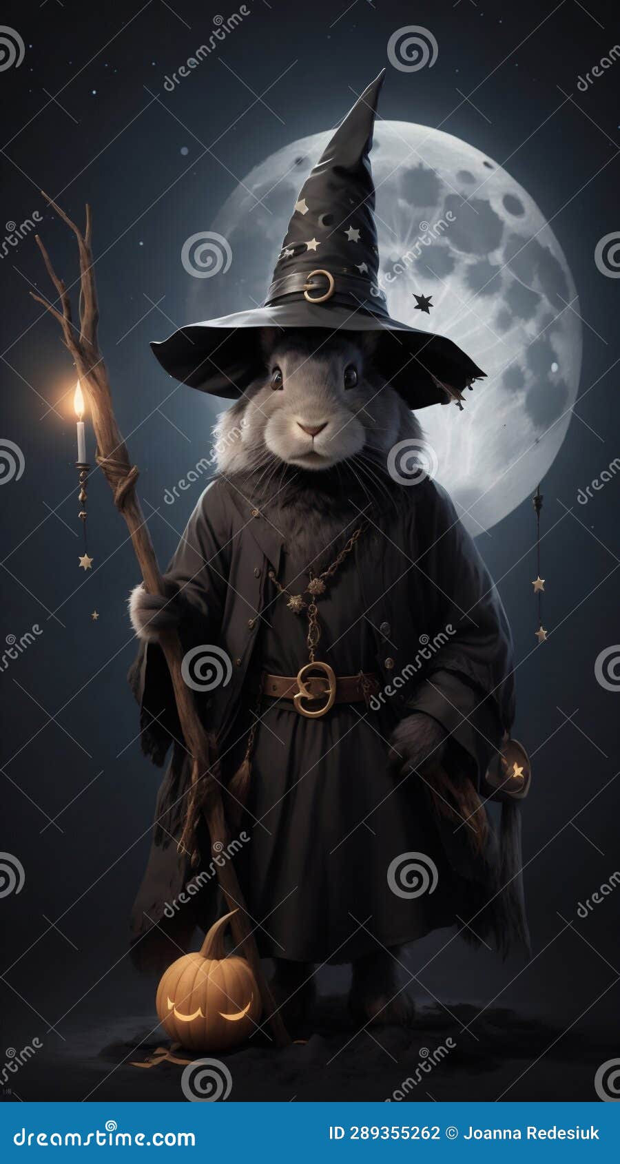 Animal Wizard in a Pointy Hat on a Moonlit Night Stock Illustration ...