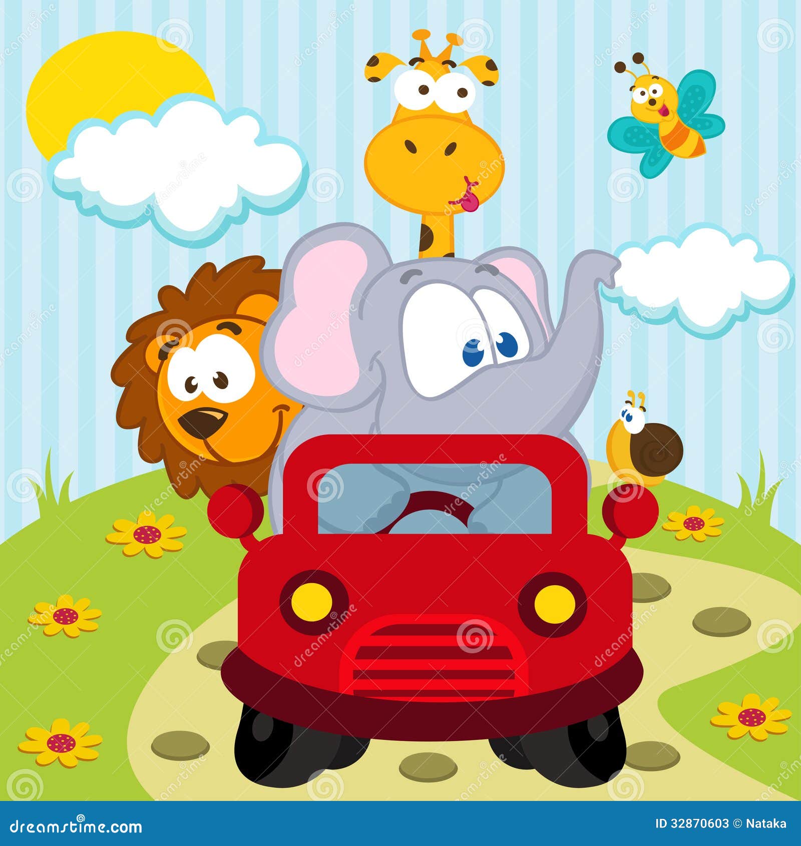 Animales en coche ilustración del vector. Ilustración de rueda - 32870603