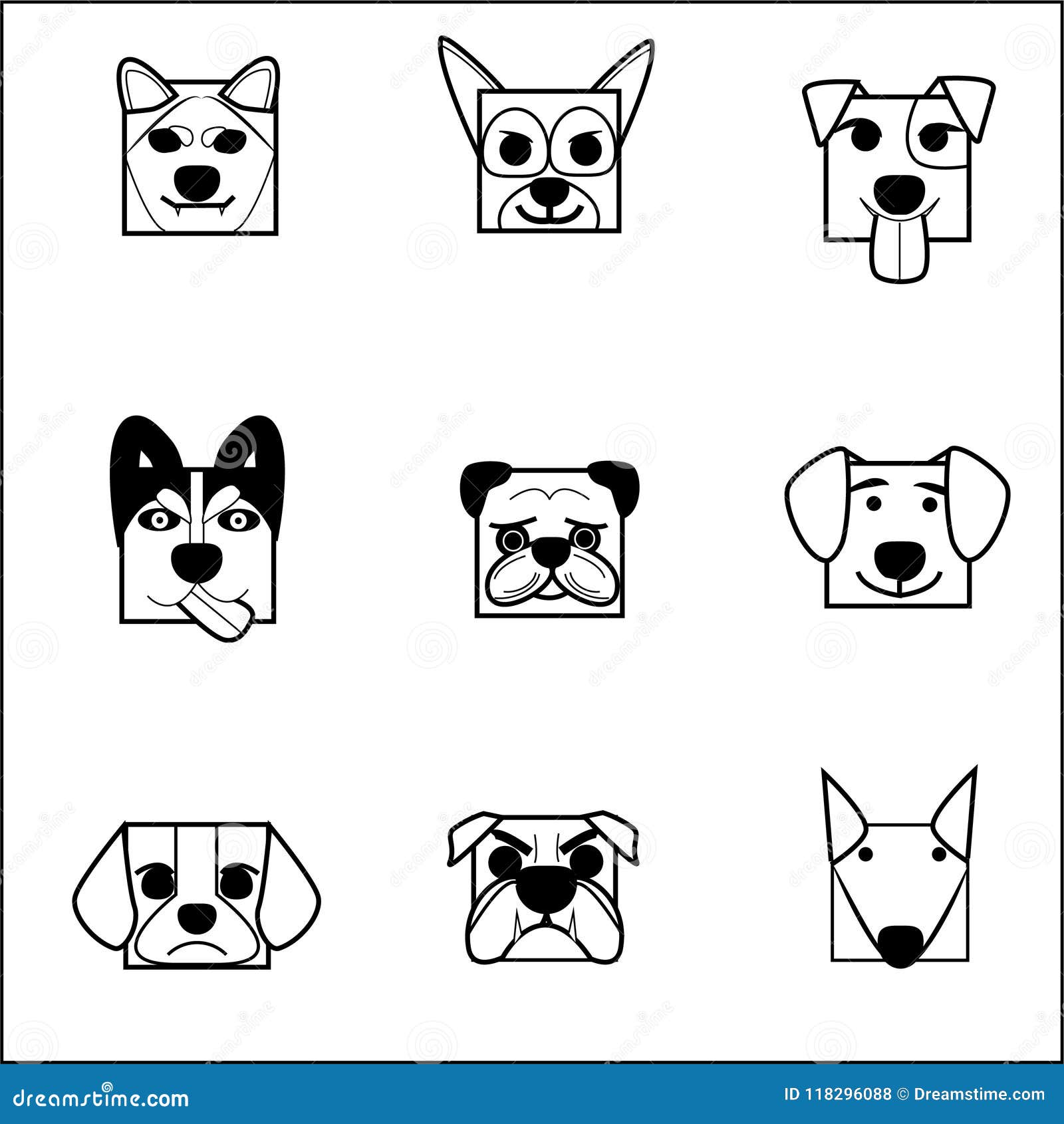 AnimalFaceBox02_Dog_session Stock Vector - Illustration of black, icon ...