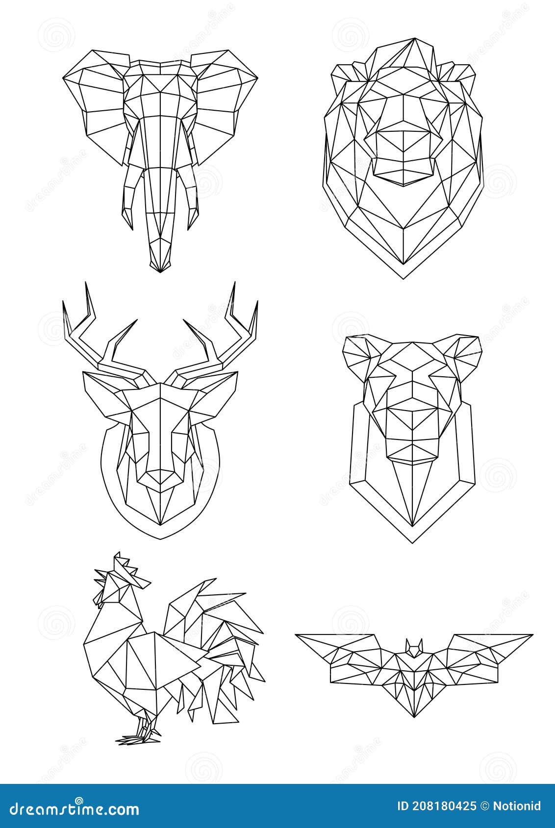 Abstract Polygonal Vector Animals. Geometric Linear Animals Stock ...