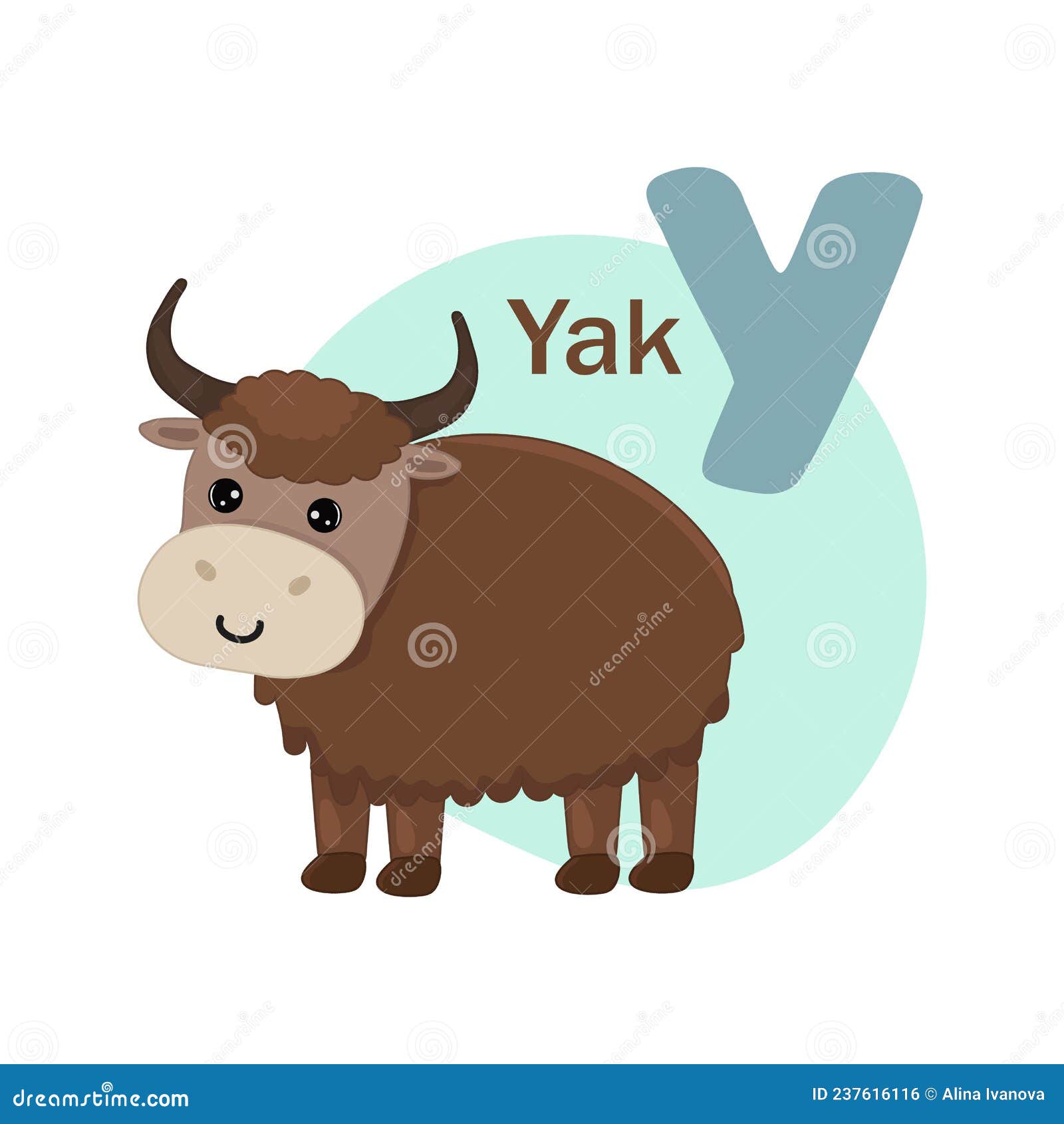 Animals Alphabet. Cute Yak. Vector Illustration for Teaching Children ...