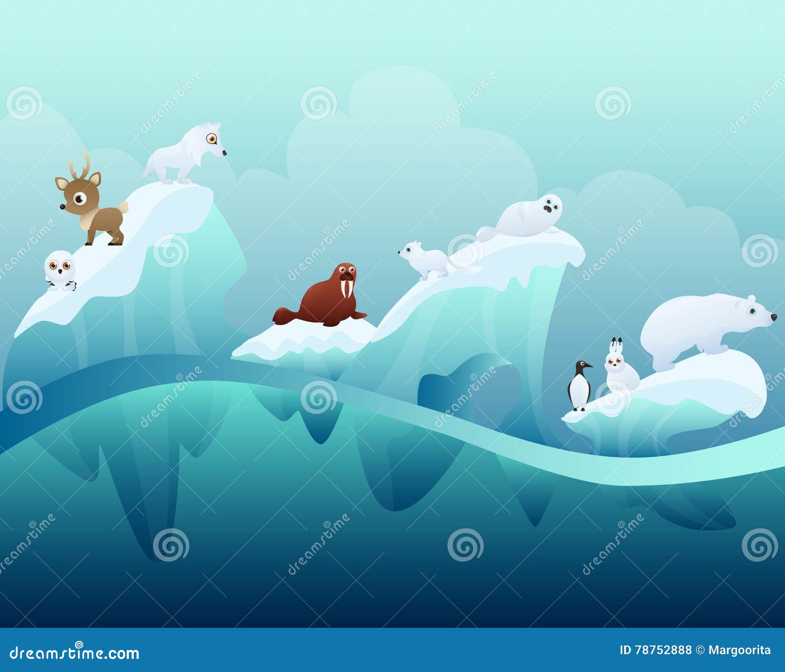 Animals in the Arctic stock vector. Illustration of iceberg - 78752888