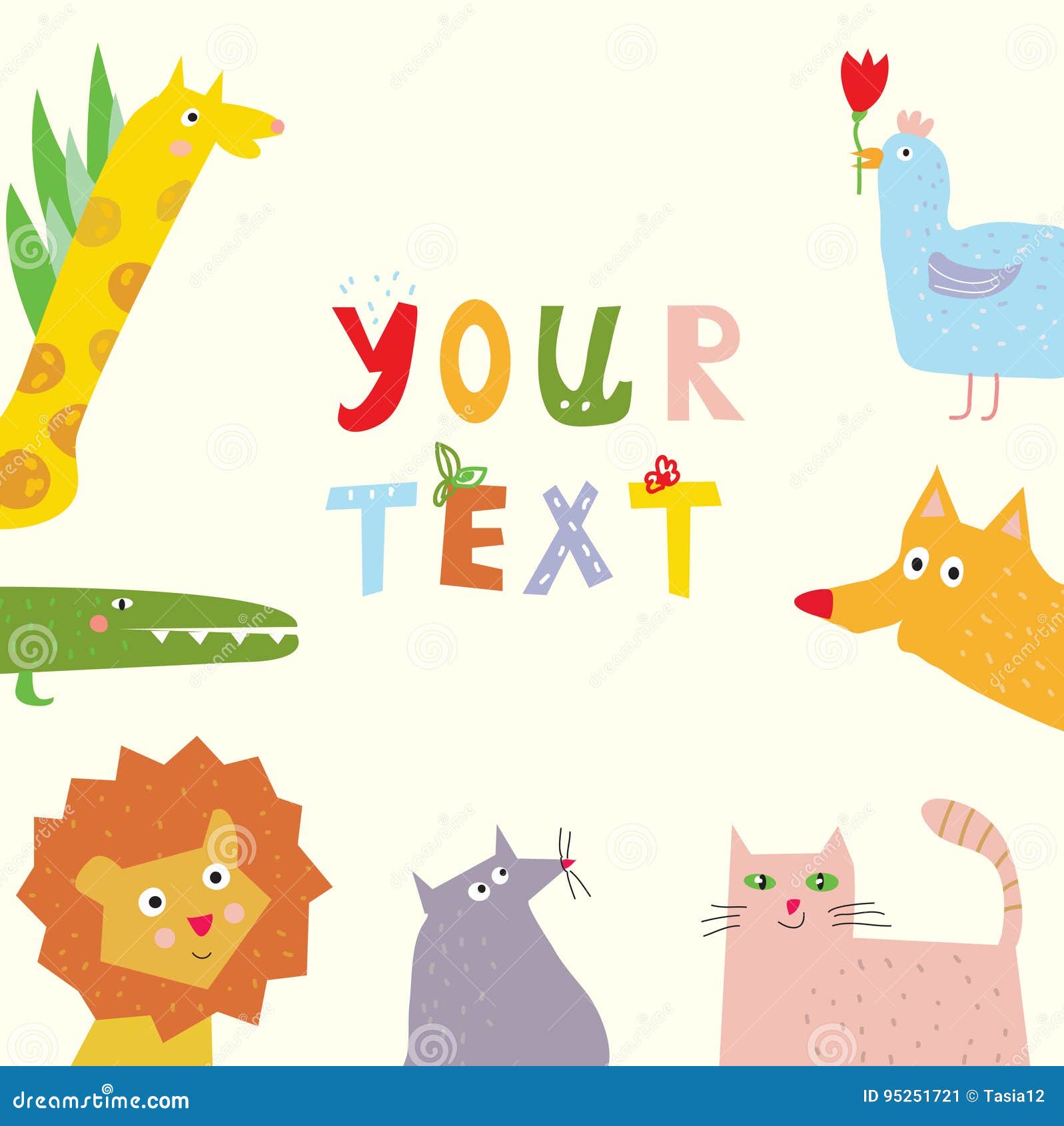 Animals Background with Funny Design for Kids Stock Vector ...