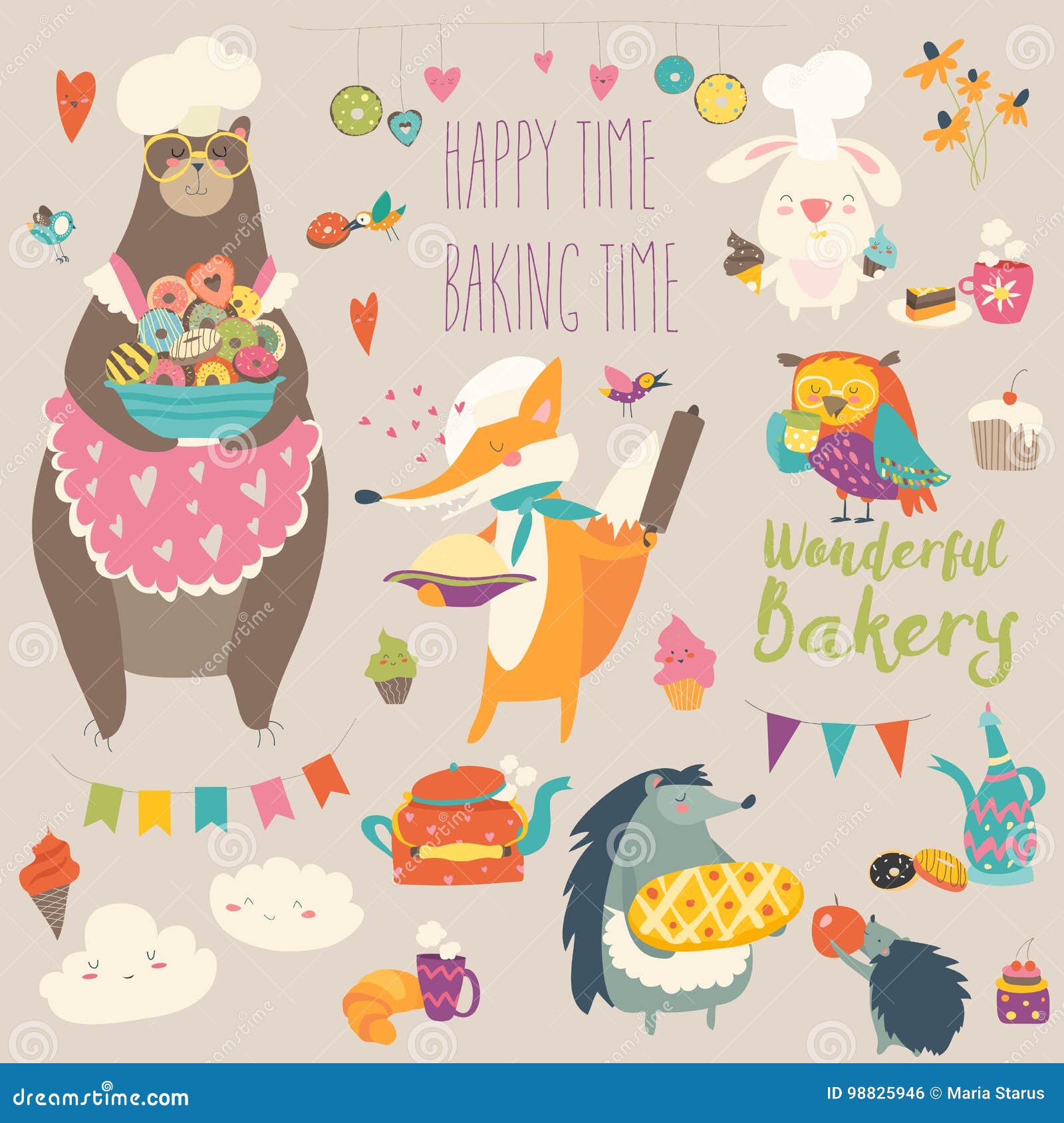 Animals Baking The Sweets Vector Illustration | CartoonDealer.com #98825946