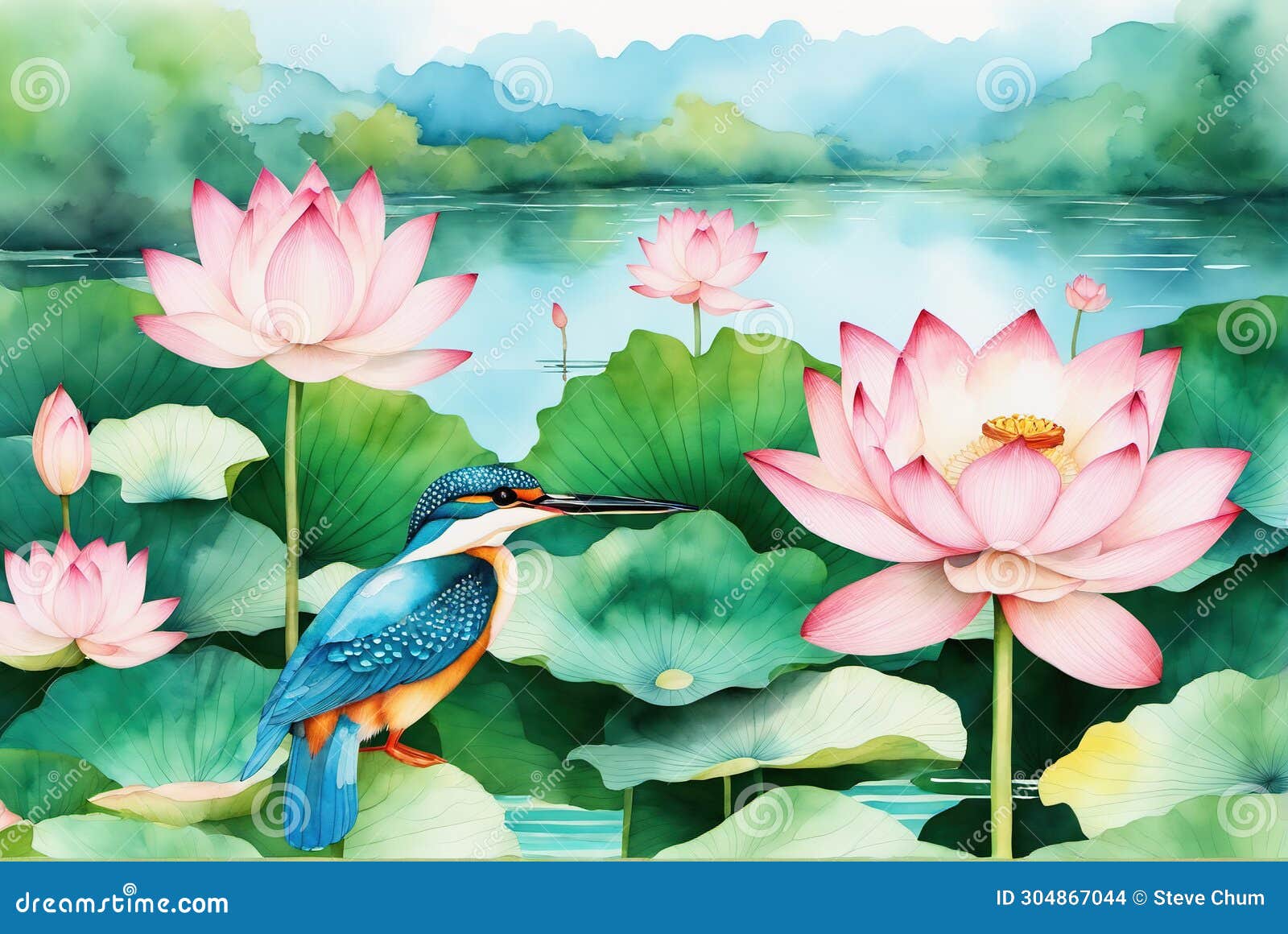 Animals Birds on Lotus Leaf Lotus Pond Stock Illustration ...