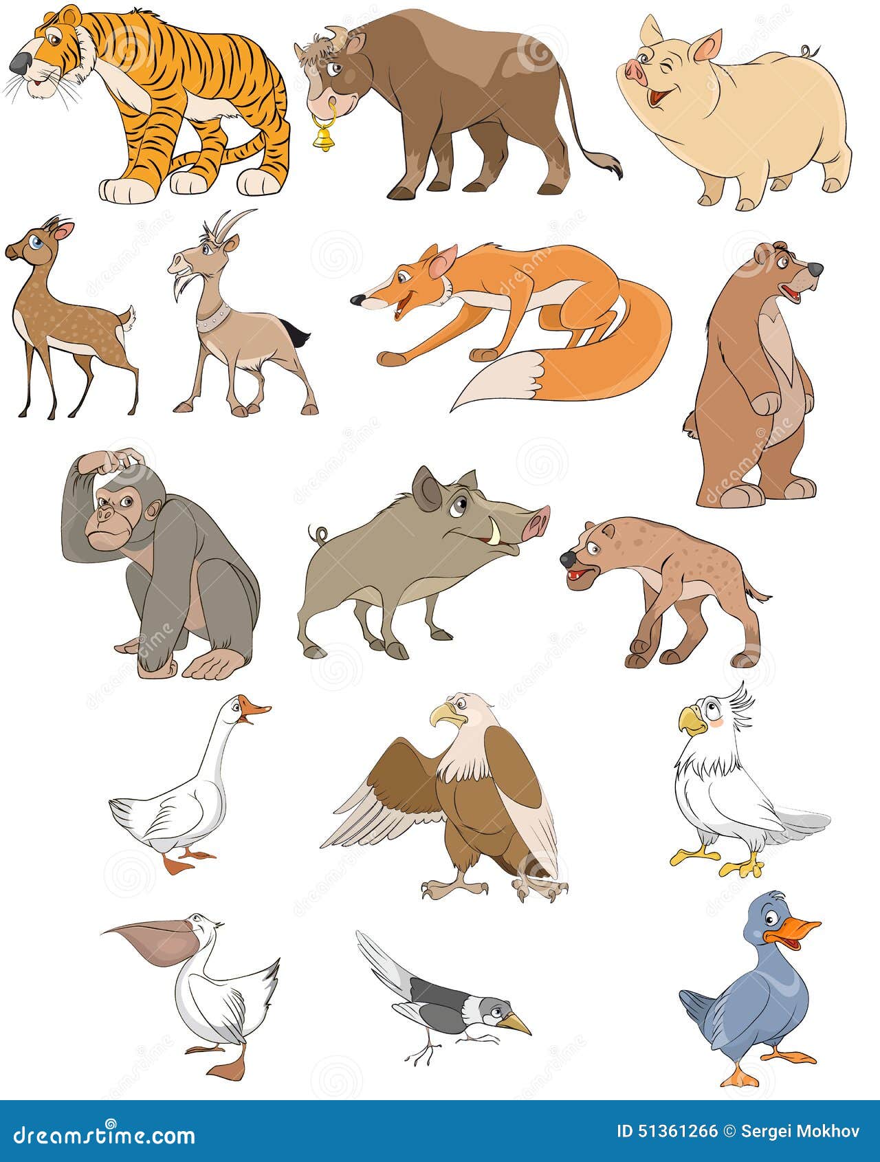 Animals and birds set stock vector. Illustration of hyena - 51361266
