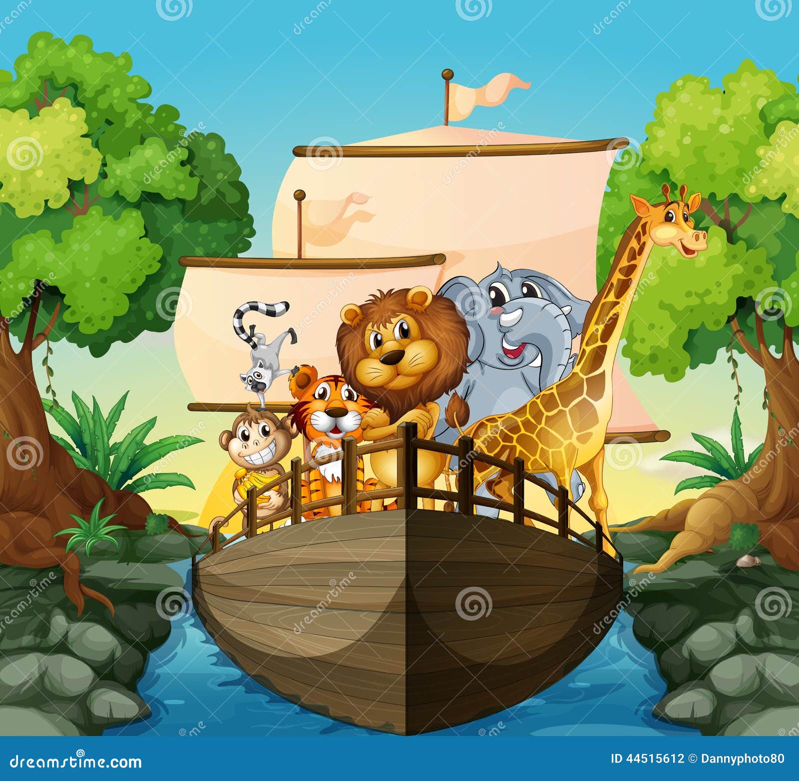 Animals and boat stock vector. Illustration of nature - 44515612