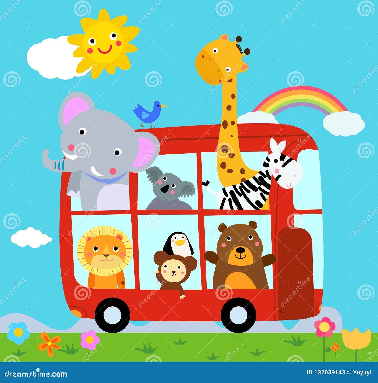 Animals and bus stock vector. Illustration of animals - 132039143
