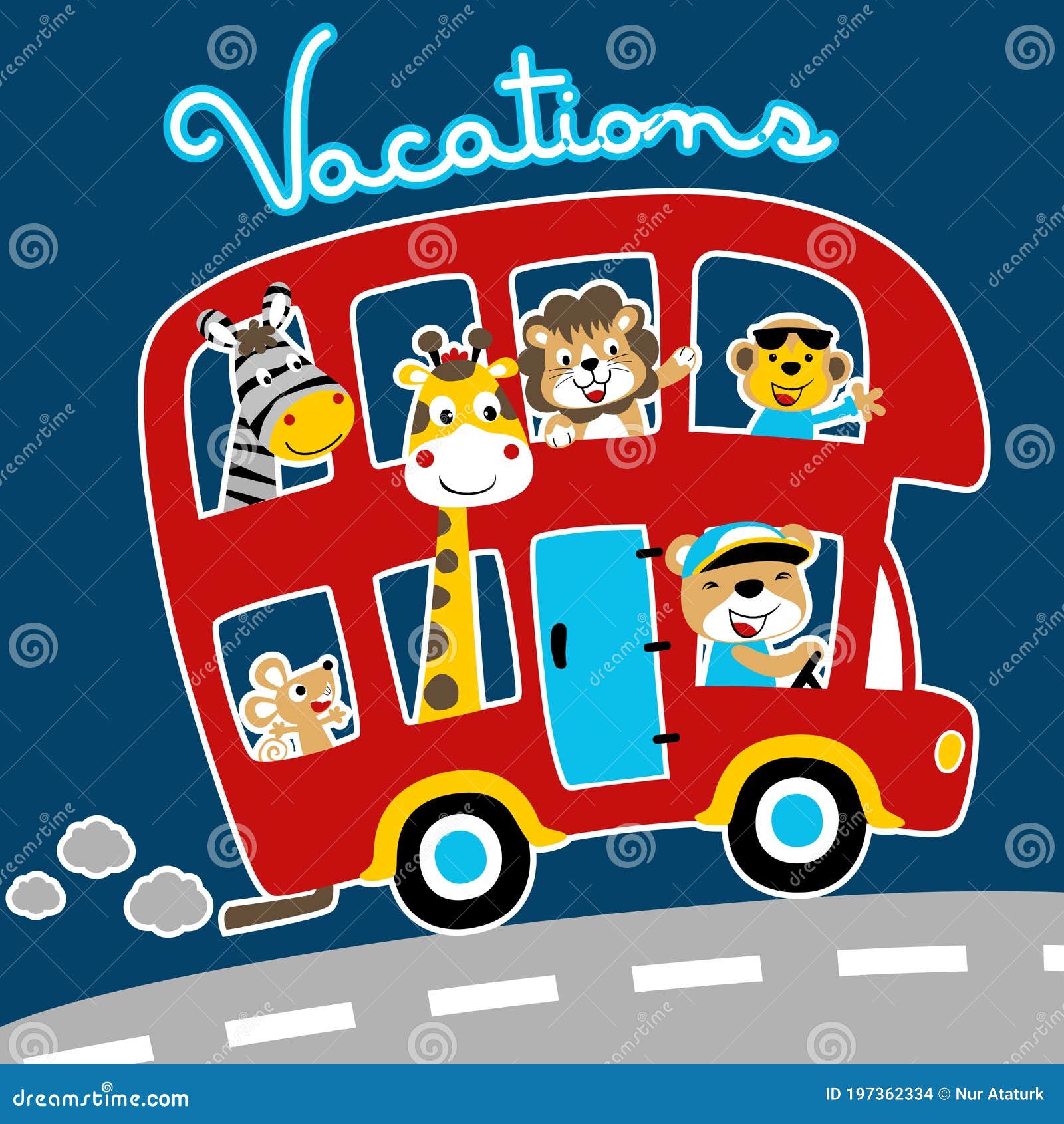 Vector Cartoon of Funny Animals on a Bus Stock Vector - Illustration of ...