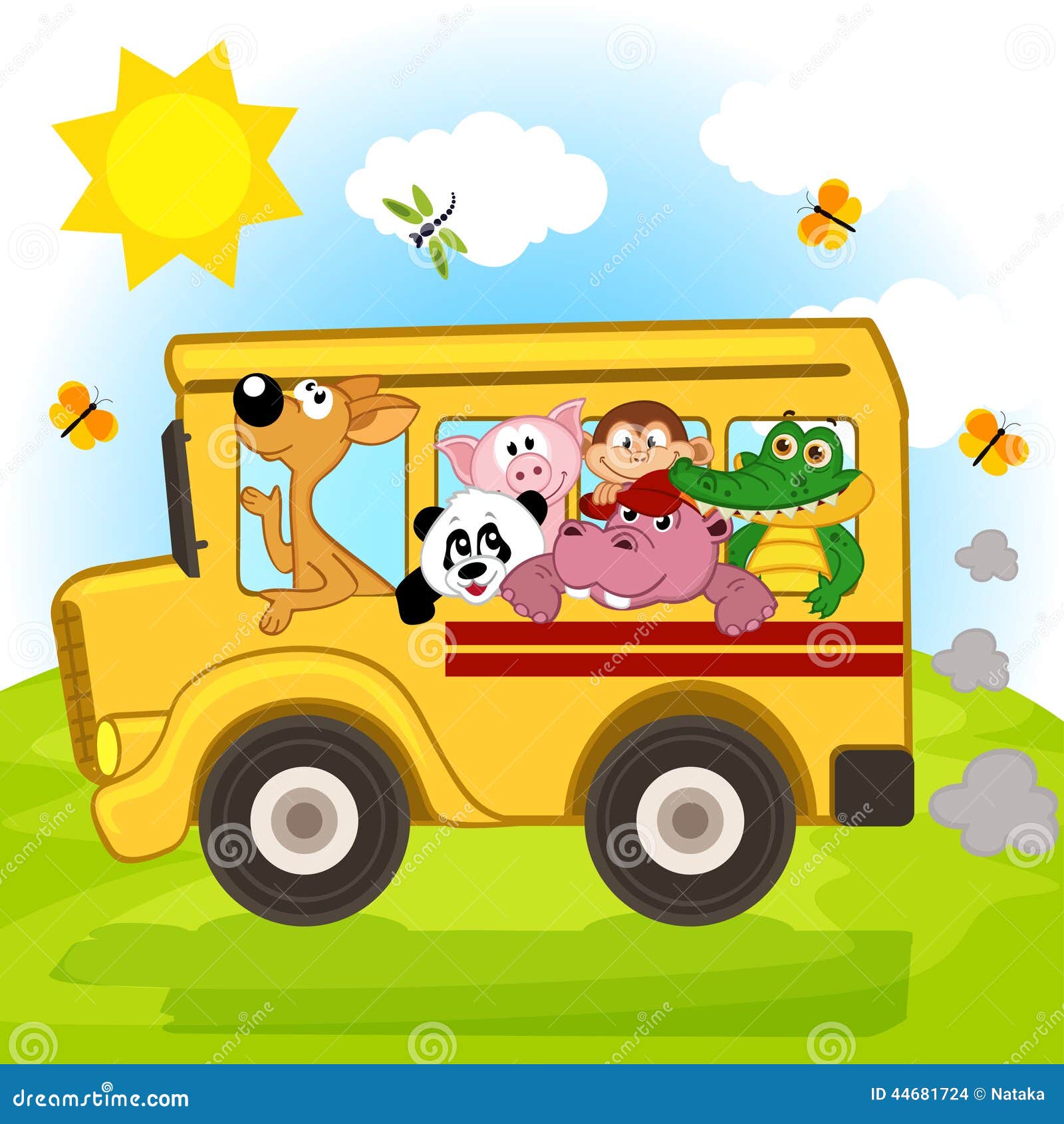 Animals on the bus stock vector. Illustration of animal - 44681724