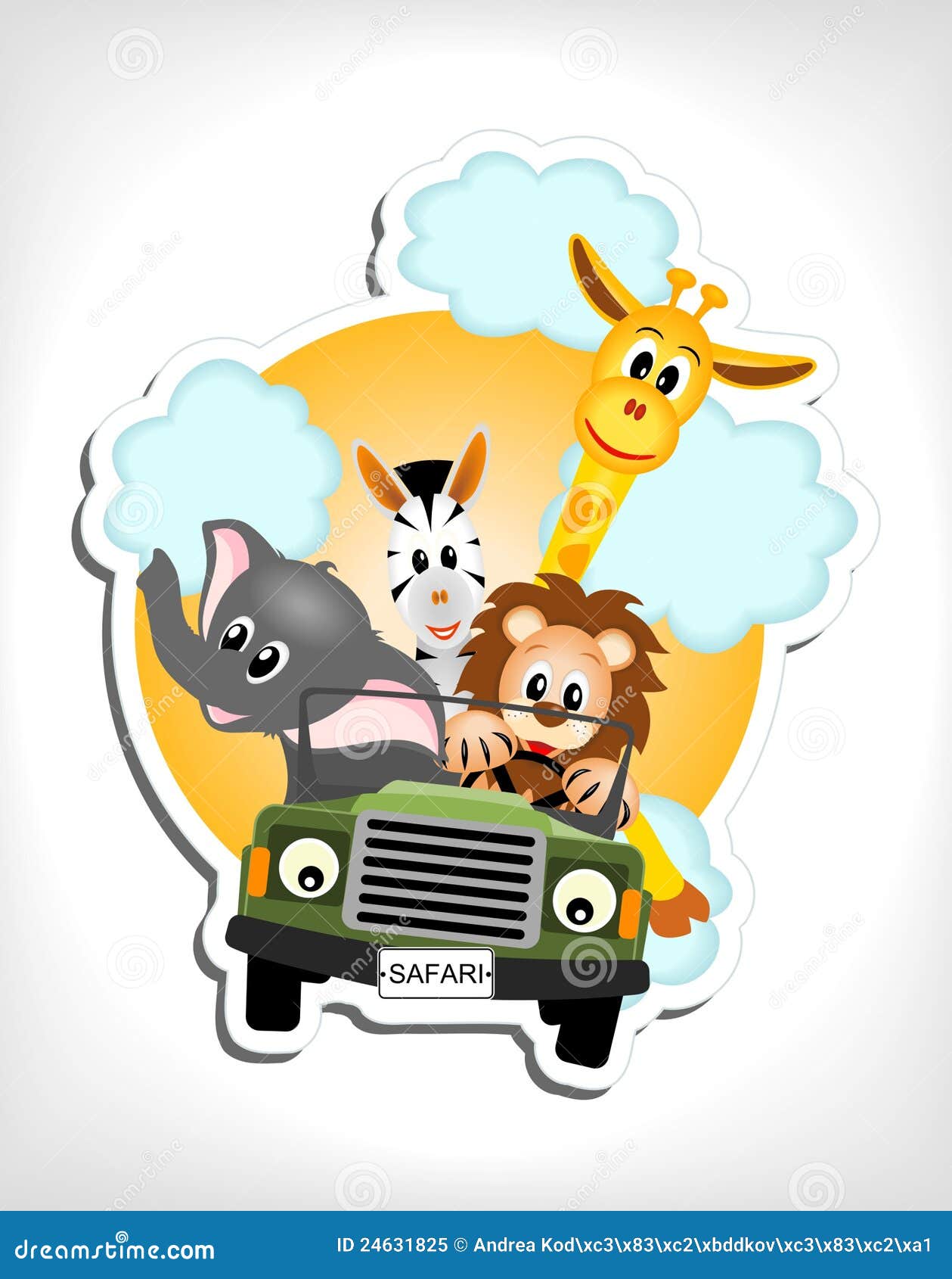 Cartoon Kids Driving A Red Car With Wild Animals Royalty Free SVG ...