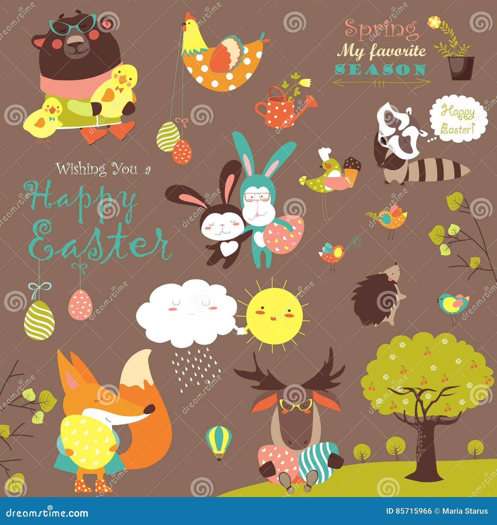 Animals celebrating Easter stock vector. Illustration of festive - 85715966