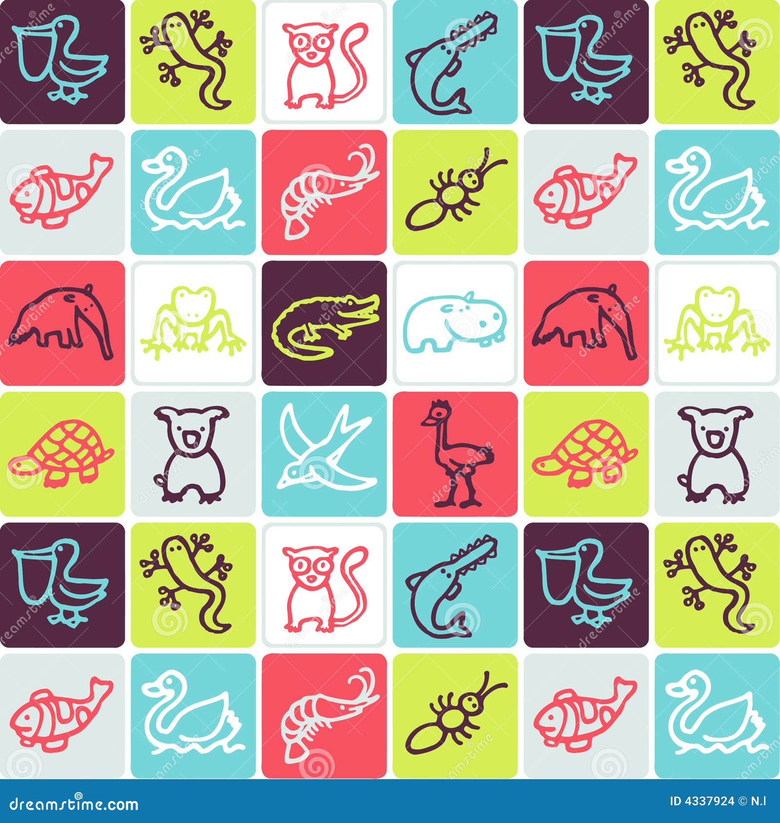 Animals checked pattern stock vector. Illustration of crocodile - 4337924