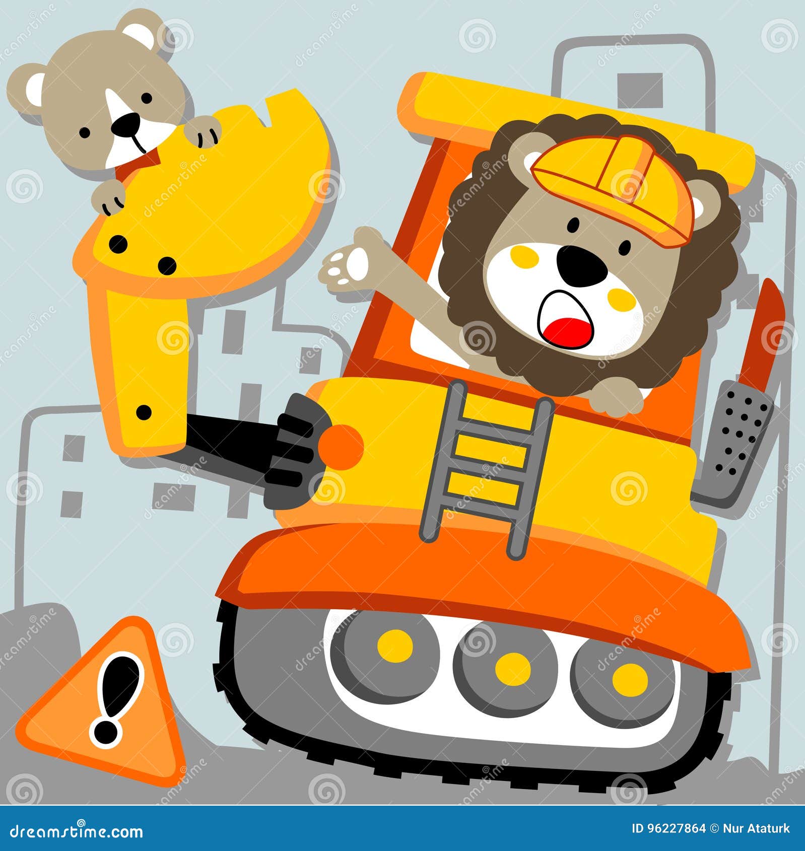 Animals on digger stock vector. Illustration of development - 96227864