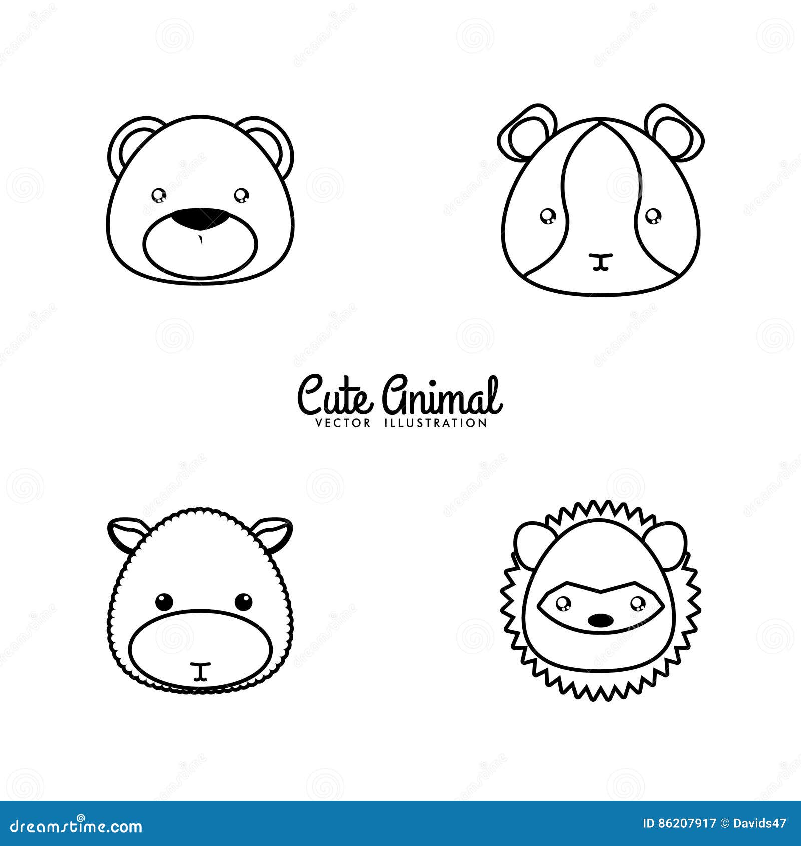 Animals Drawing Face stock vector. Illustration of character - 86207917