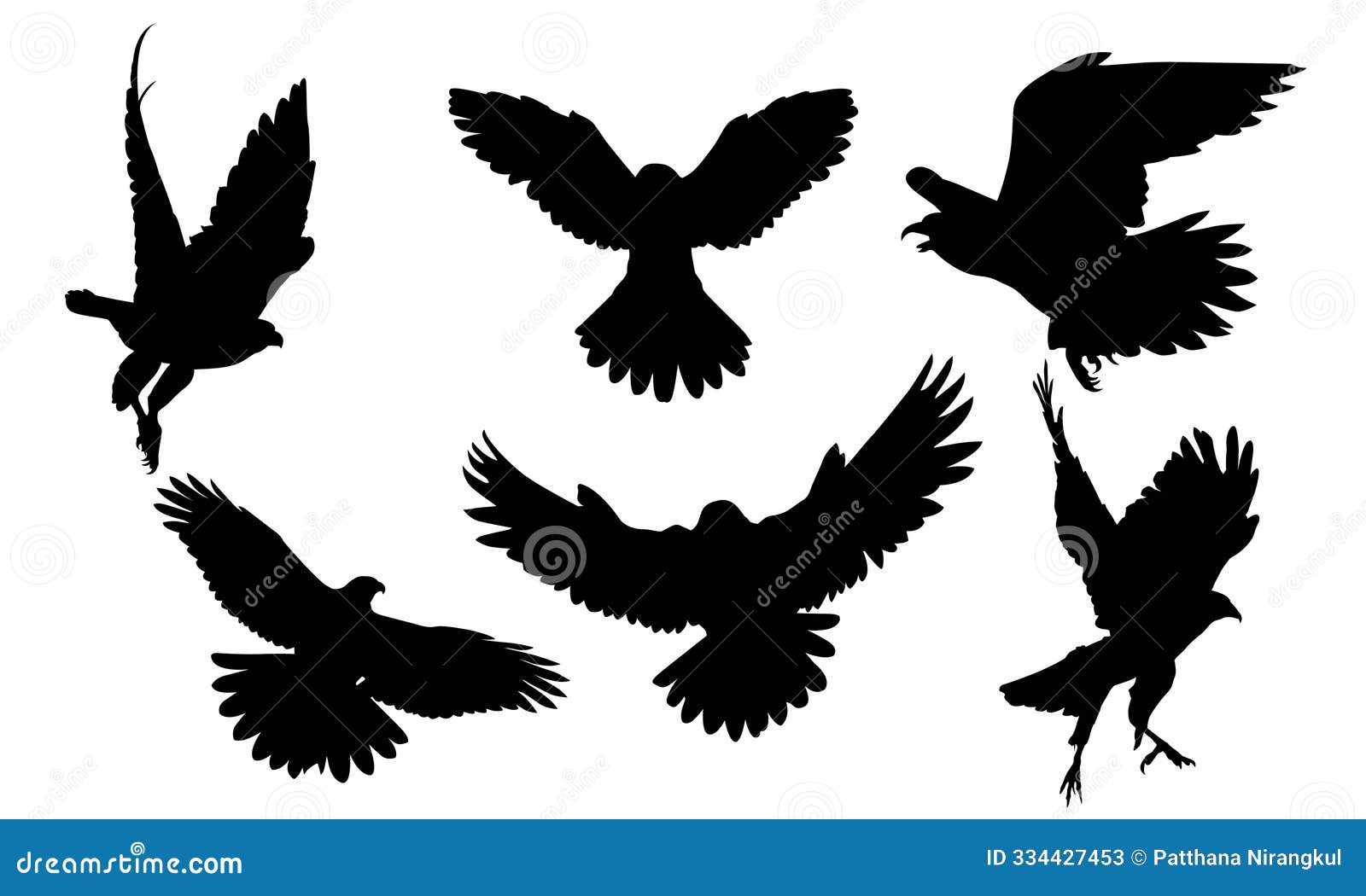 Animals Eagle Hawk Bird Fly Swoop Attack Silhouette Set Collection on ...