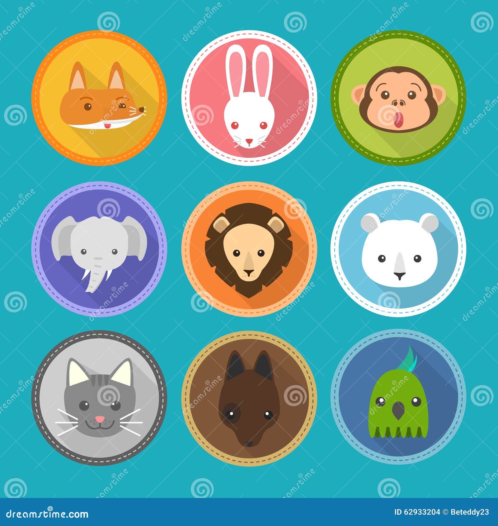 Animals Face Stickers. Cute Animal Faces, Kawaii Funny Emoji Sticker Or ...