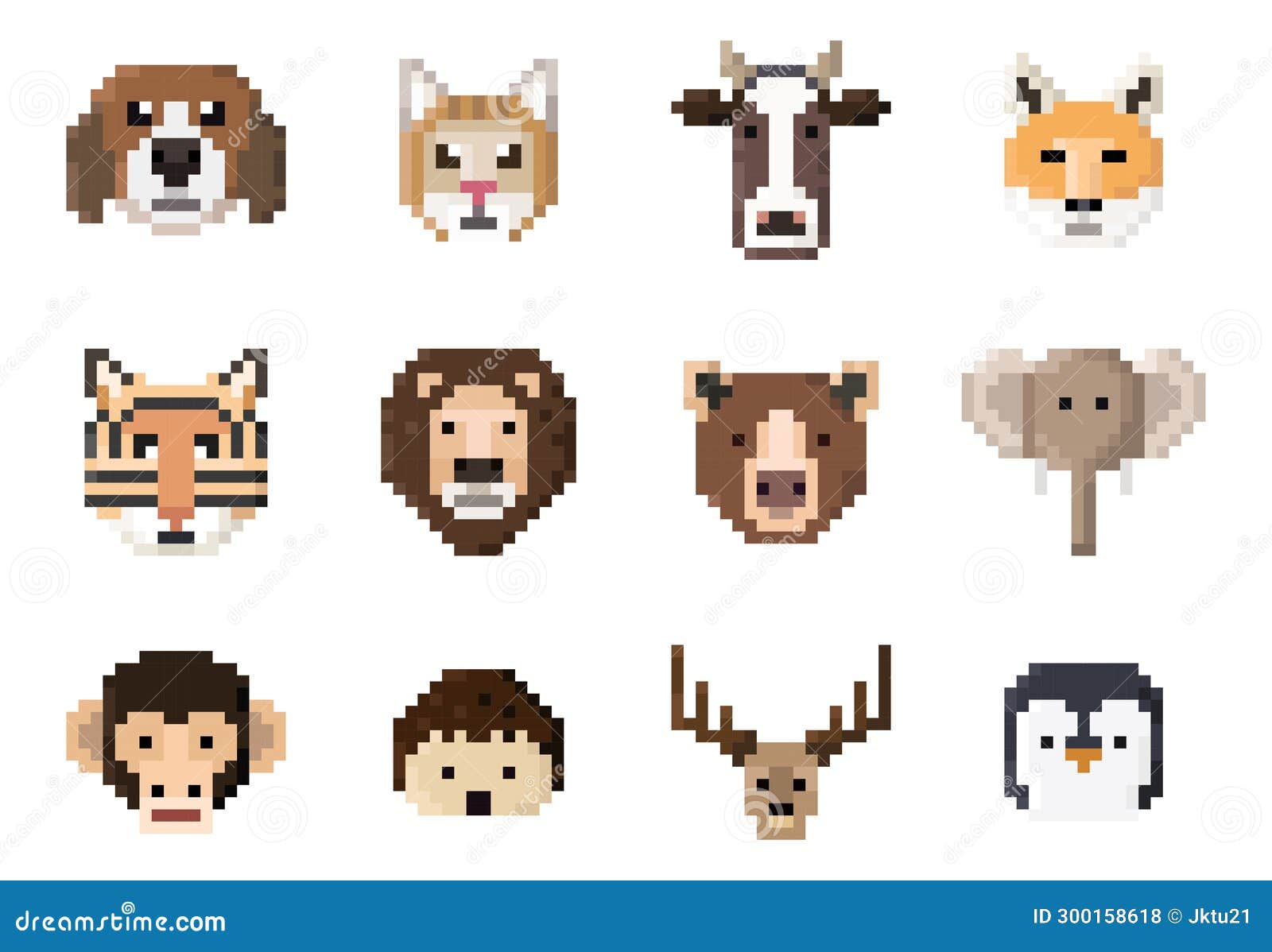 Animals Faces in Pixel Art Style Vector Set Stock Illustration ...