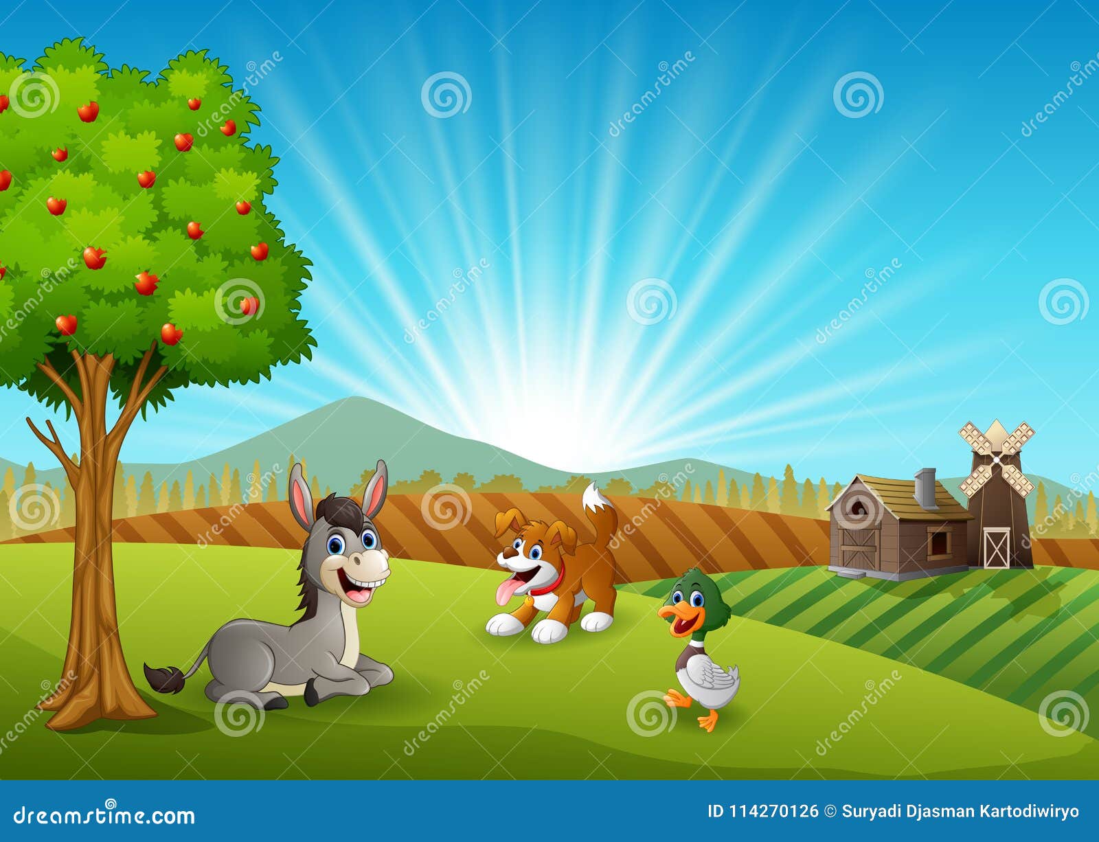 Animals Farm Activity in the Morning Stock Vector - Illustration of ...