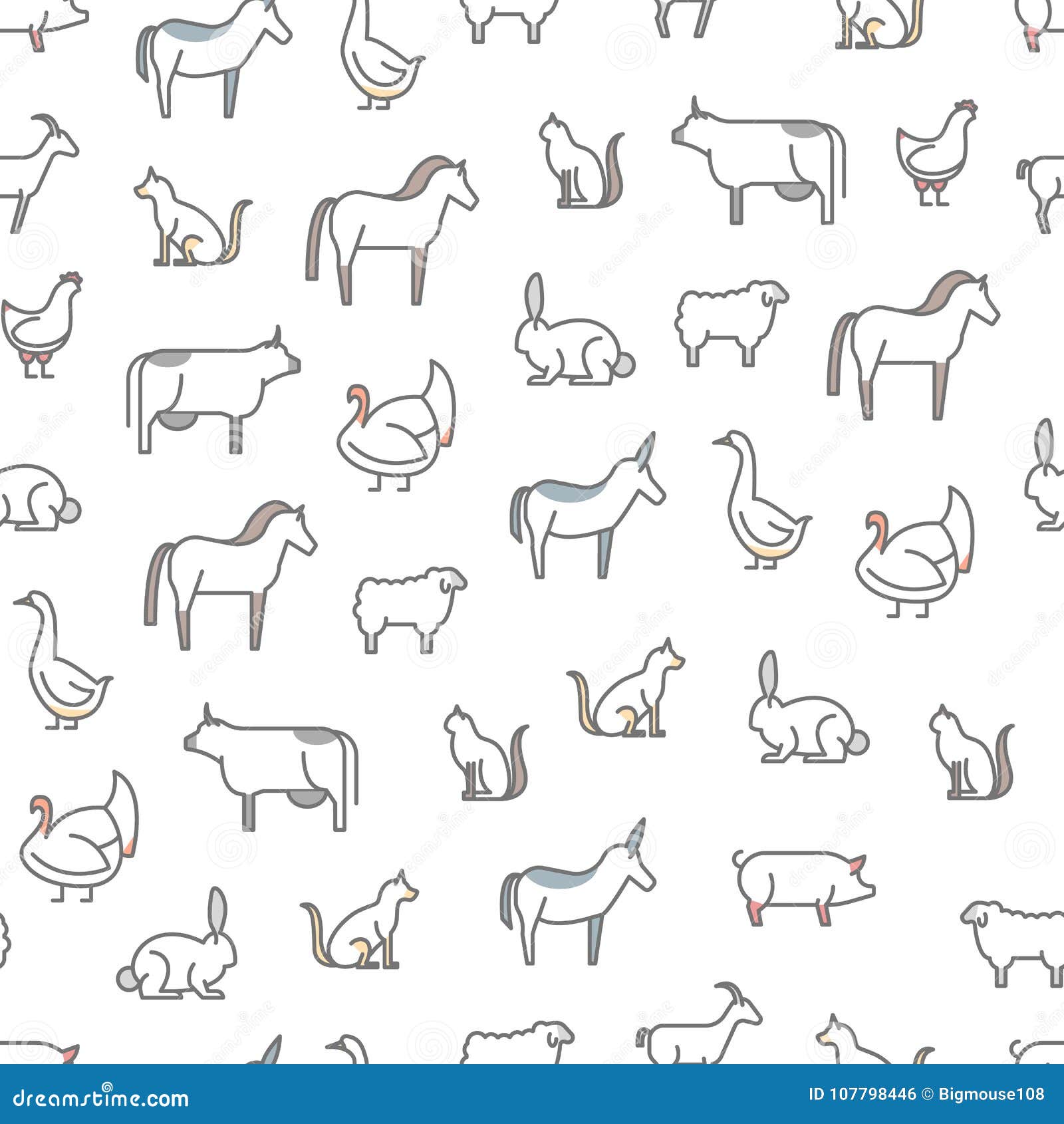 Animals Farm Seamless Pattern Background. Vector Stock Vector ...