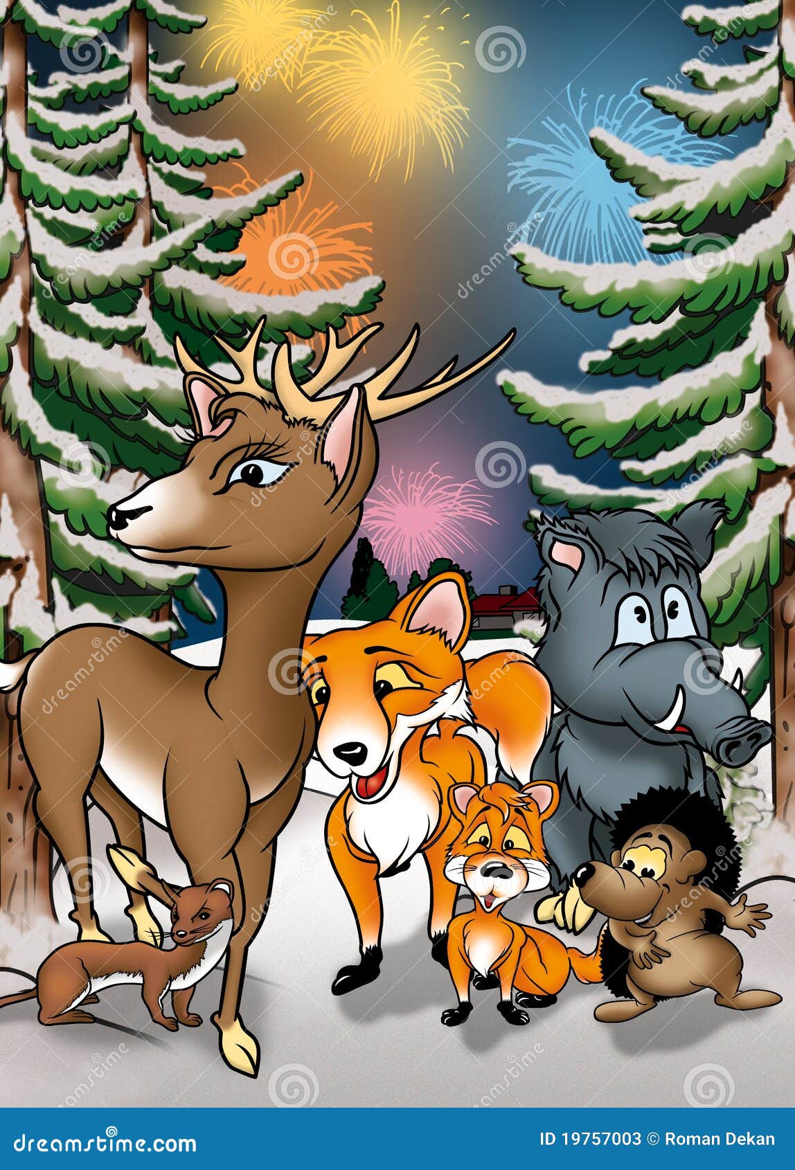 Animals and Fireworks stock illustration. Illustration of bitmap - 19757003