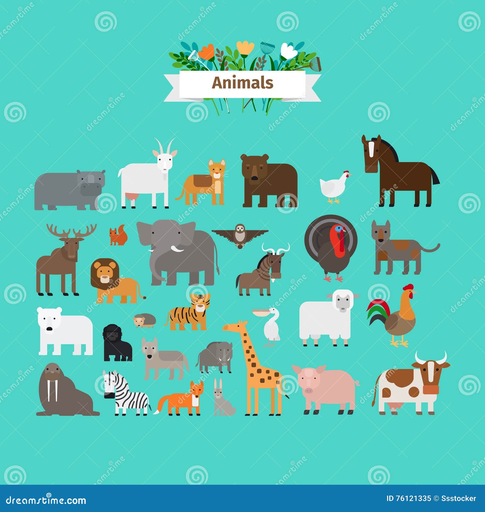 Animals Flat Design Vector Icons Stock Vector - Illustration of deer ...