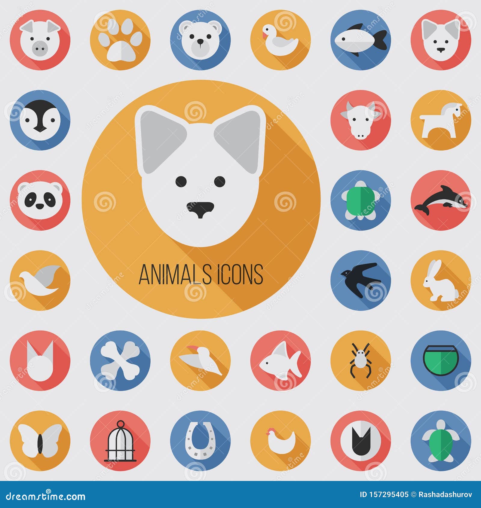 Animals Flat, Digital Icon Set Stock Vector - Illustration of turtle ...