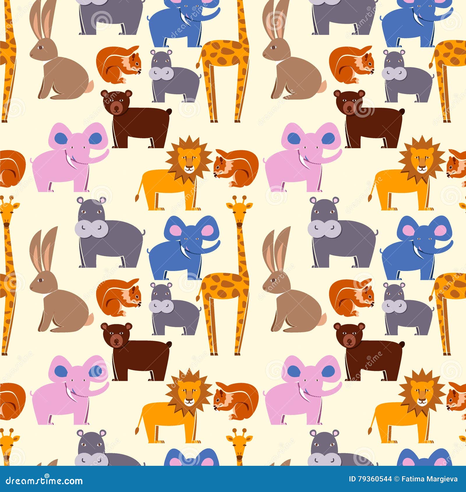 Animals Flat Set, Seamless Pattern Stock Vector - Illustration of ...